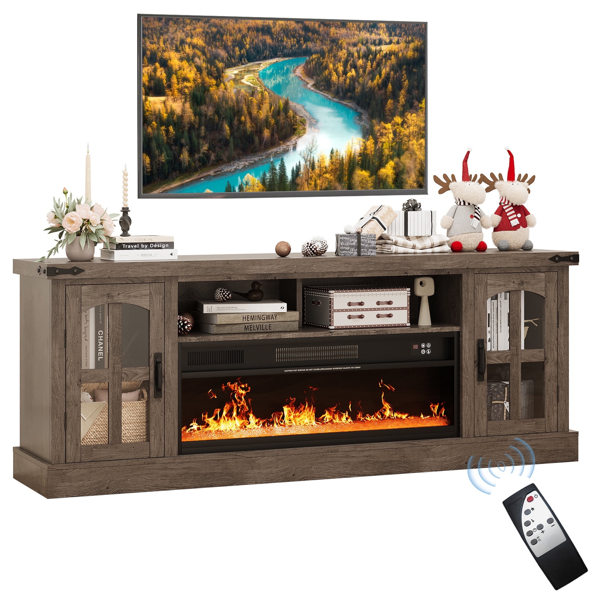 PPorfamilia Fireplace TV Stand for TVs up to 80", Modern Home Rustic ...