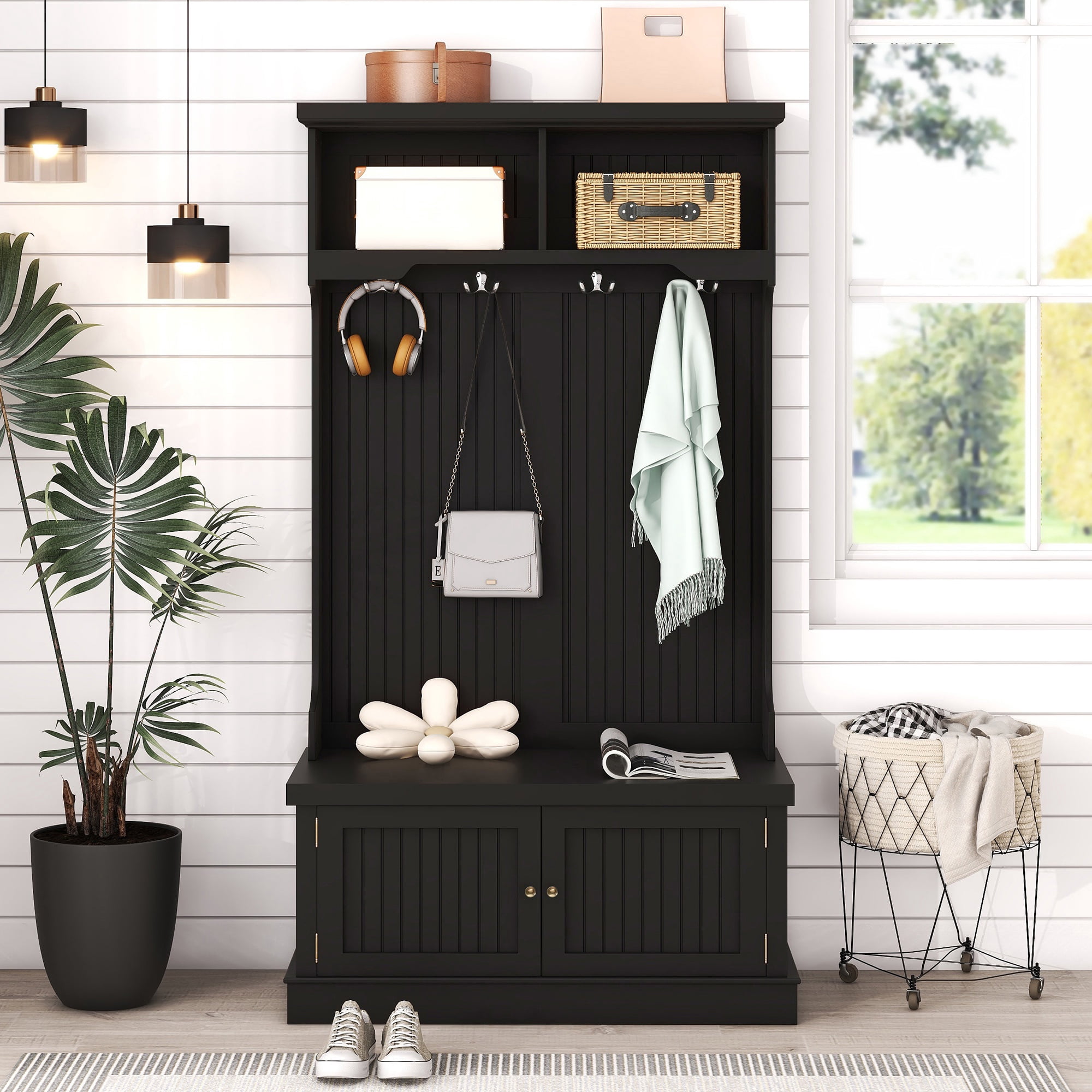 PPorfamilia Hall Tree with Bench and Shoe Storage, 4-in-1 Front ...