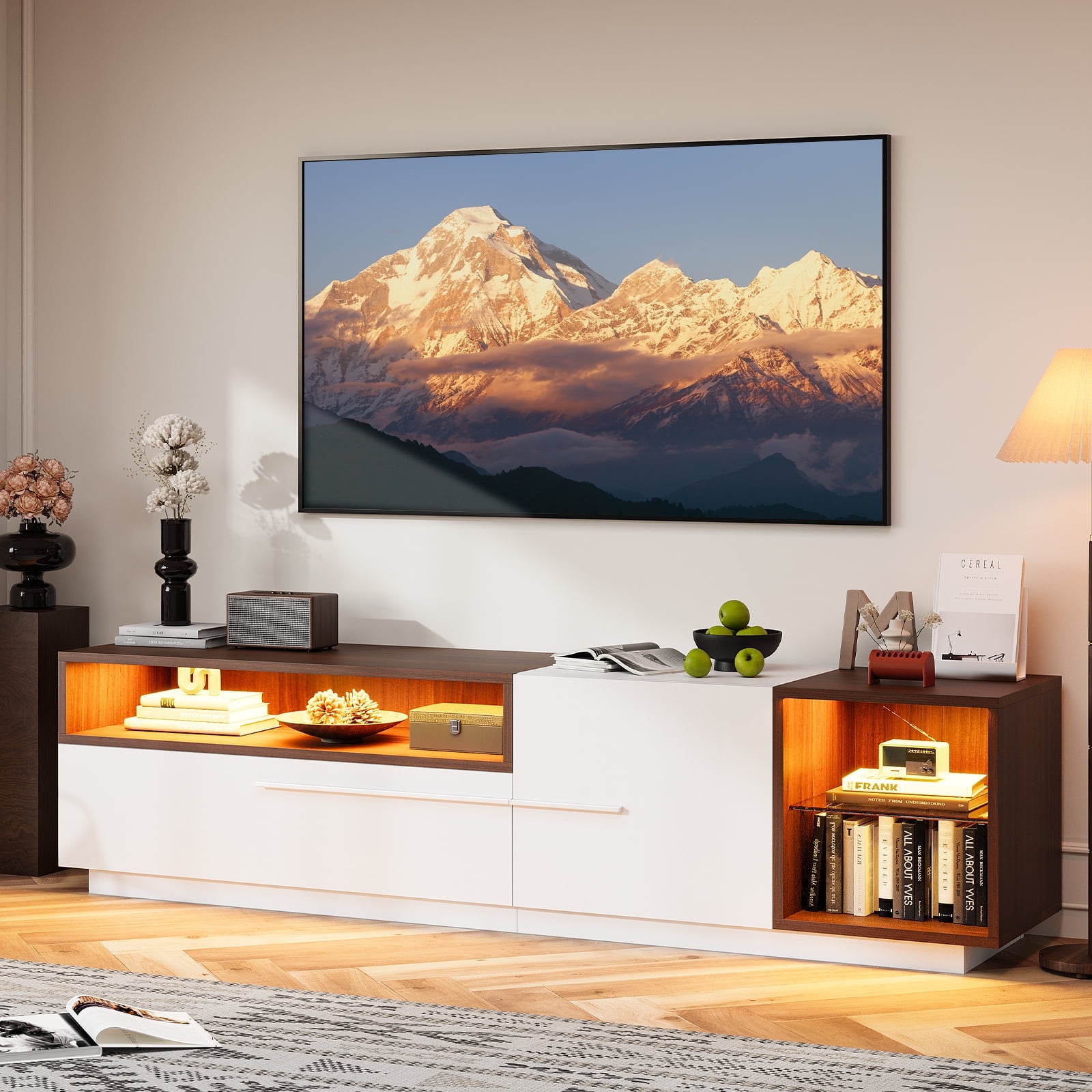 PPorfamilia Modern Wooden LED TV Stand for TVs up to 80" with Storage ...