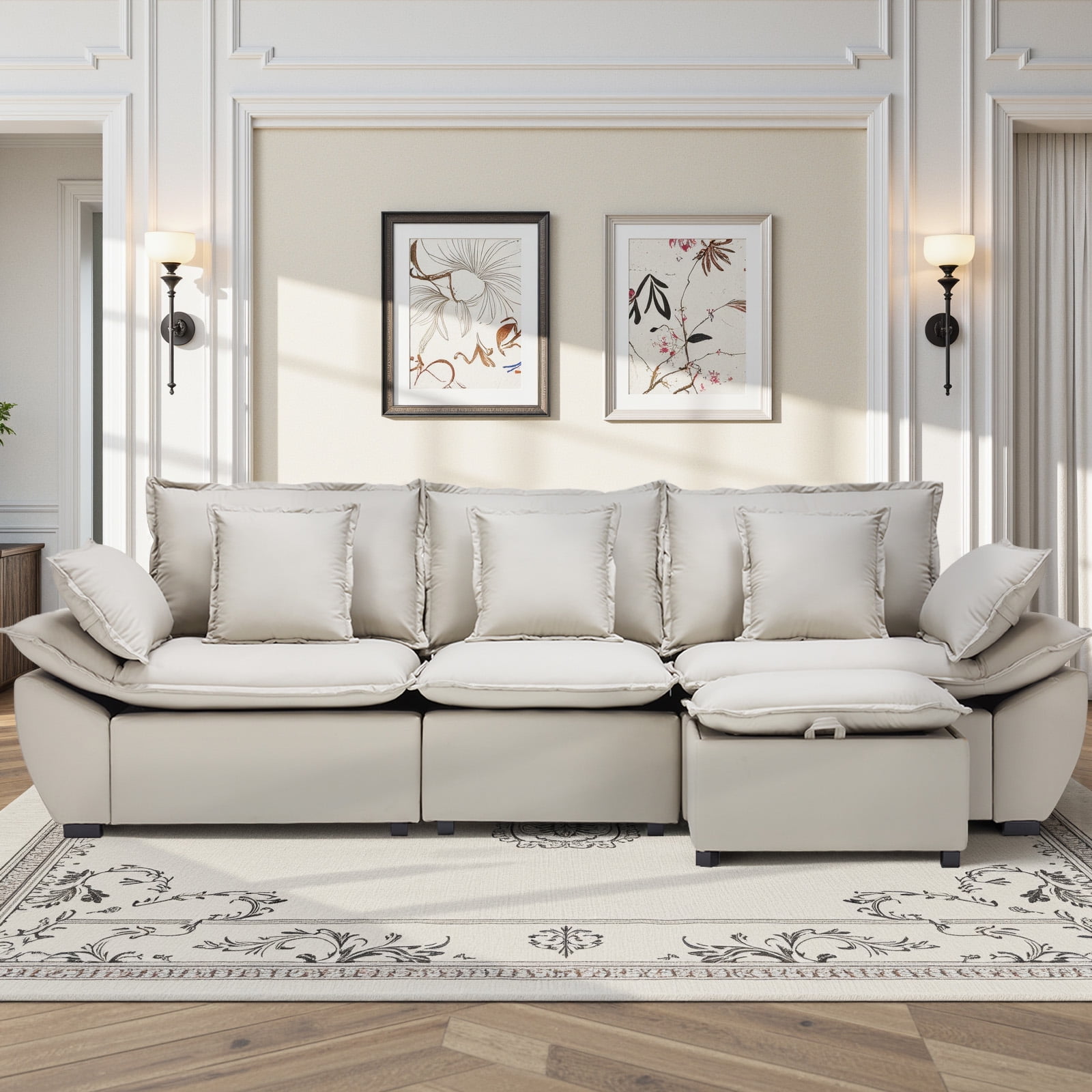 PPorfamilia Modular Sectional Sofa, Extra Large Faux Leather Deep Seat ...