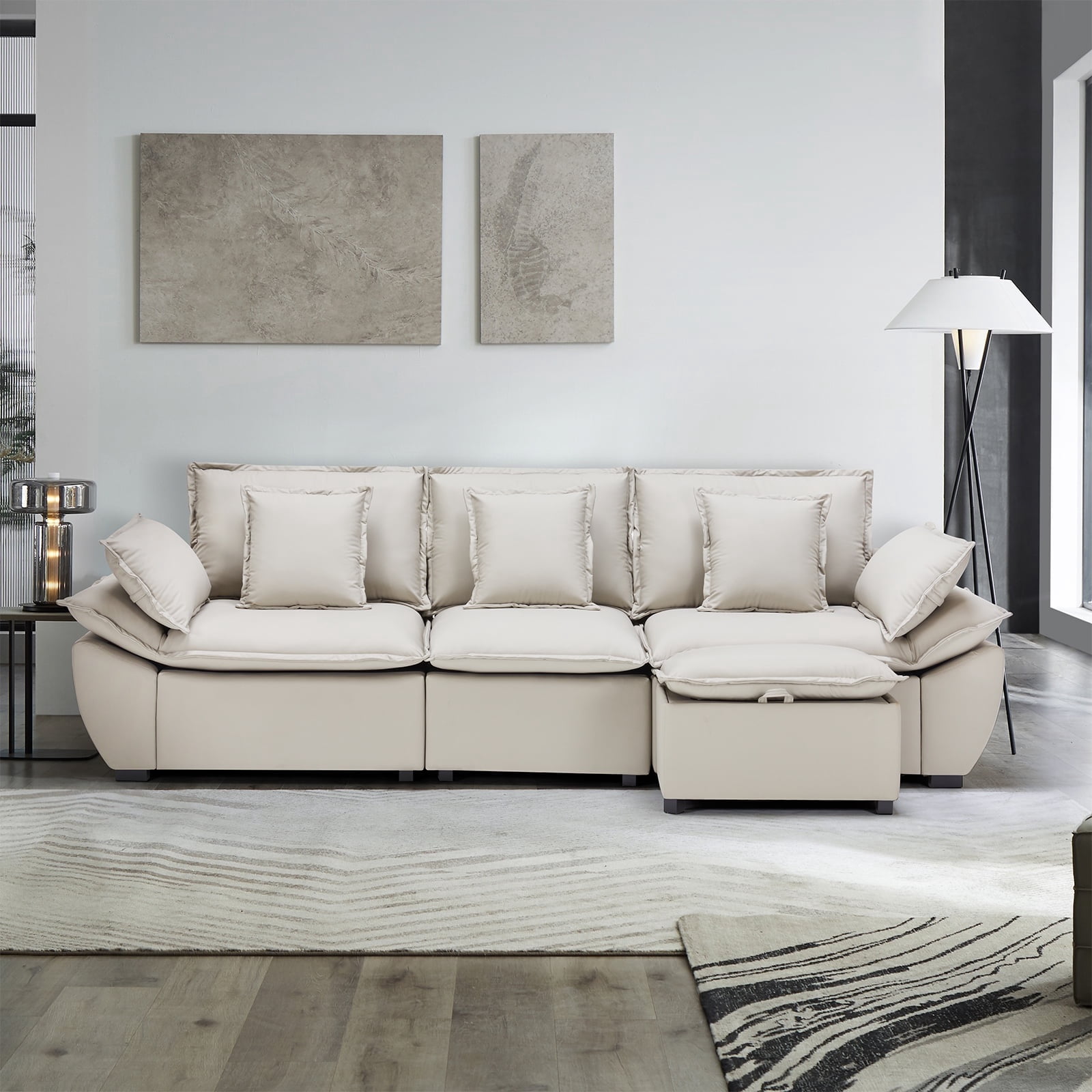 PPorfamilia Modular Sectional Sofa, Extra Large Faux Leather Deep Seat ...