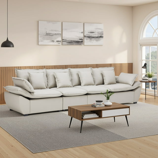 PPorfamilia Modular Sectional Sofa, Extra Large Faux Leather Deep Seat ...