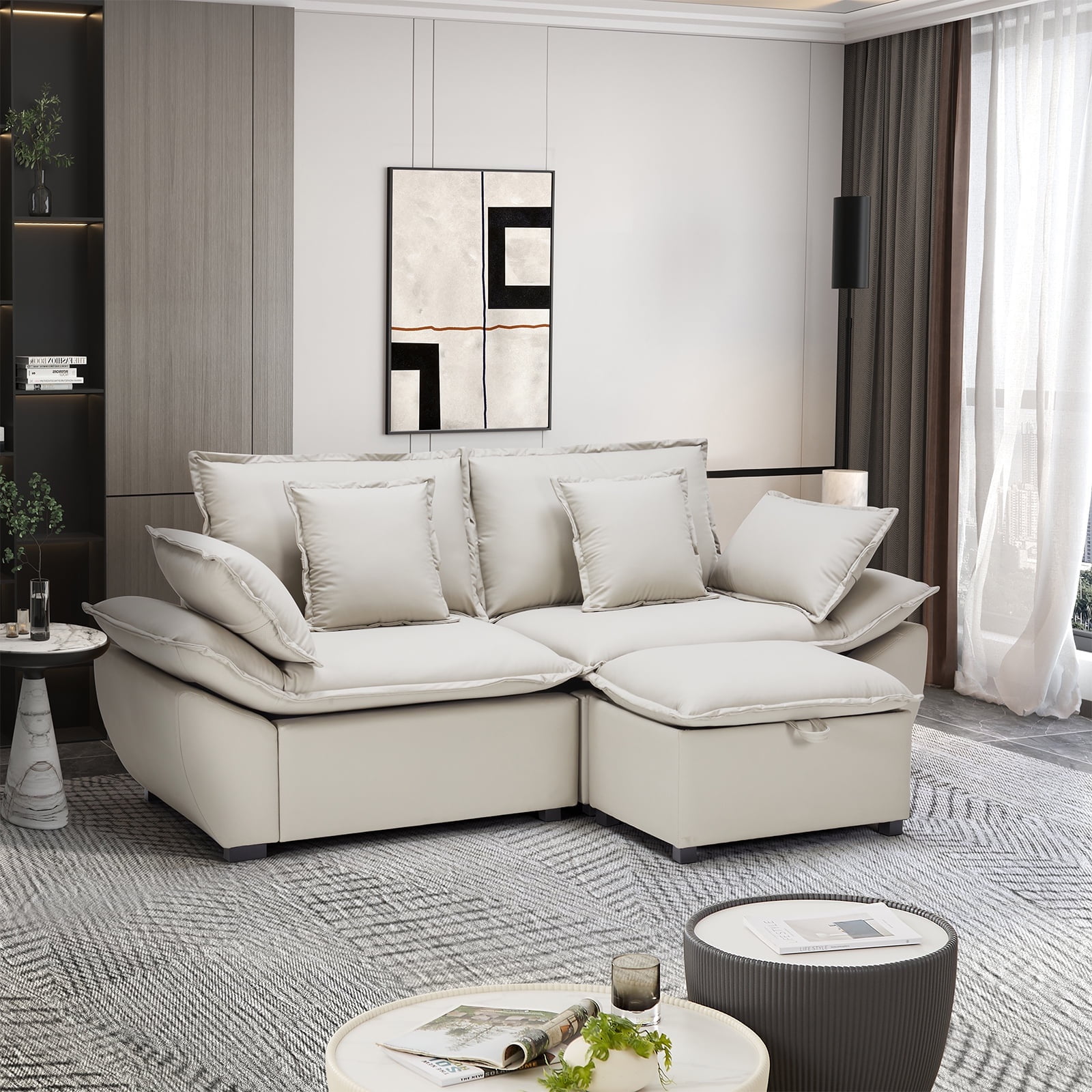PPorfamilia Modular Sectional Sofa, Extra Large Faux Leather Deep Seat ...
