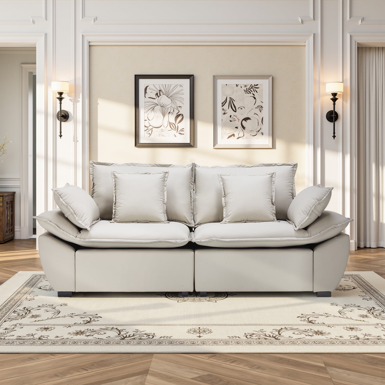 PPorfamilia Modular Sectional Sofa, Extra Large Faux Leather Deep Seat ...