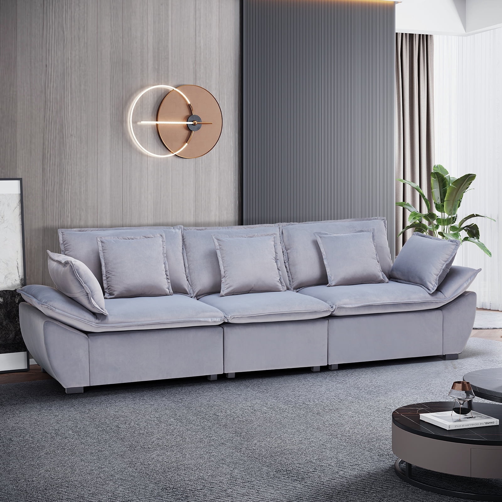 PPorfamilia Modular Sectional Sofa, Extra Large Velvet Deep Seat 3 ...