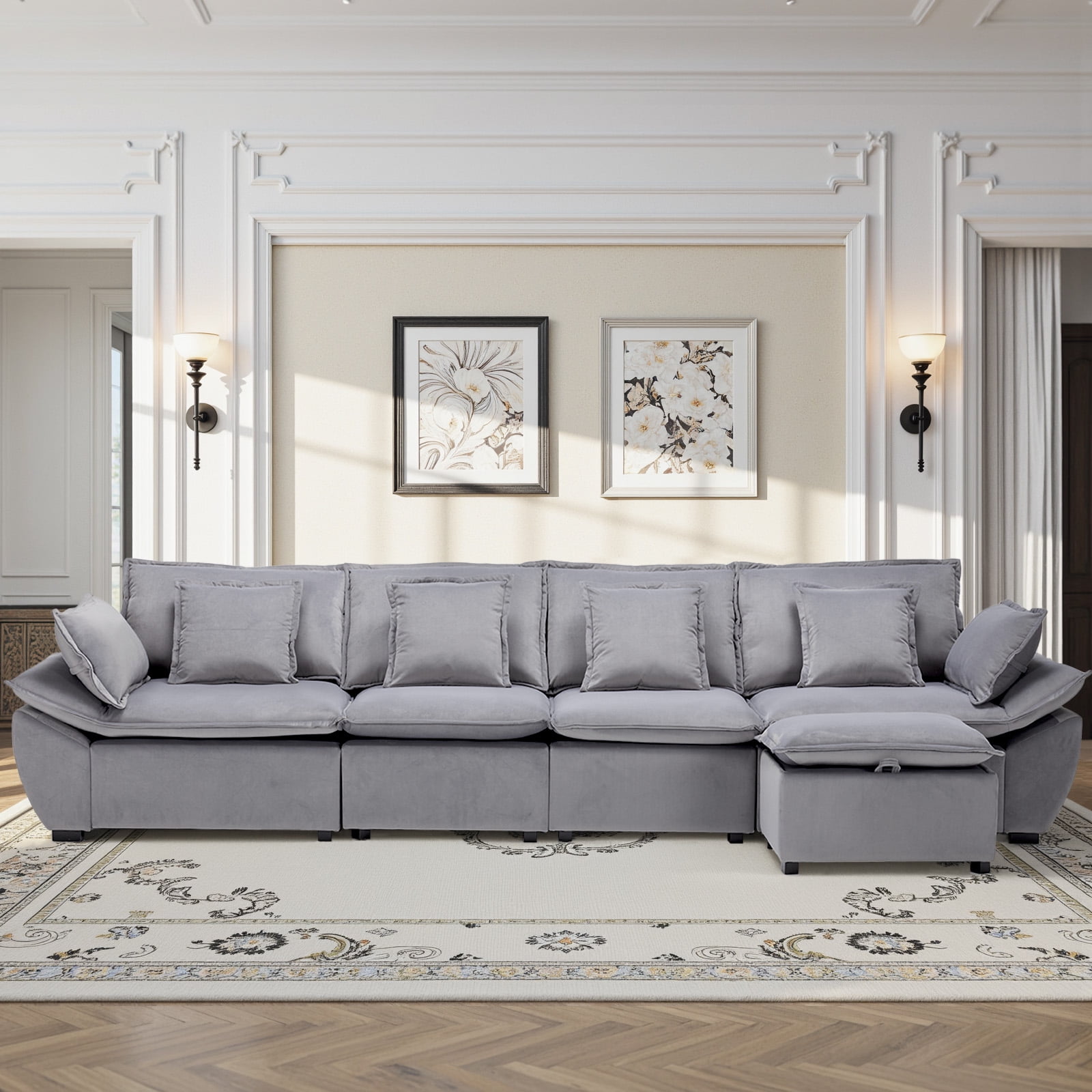 PPorfamilia Modular Sectional Sofa, Extra Large Velvet Deep Seat 4 ...