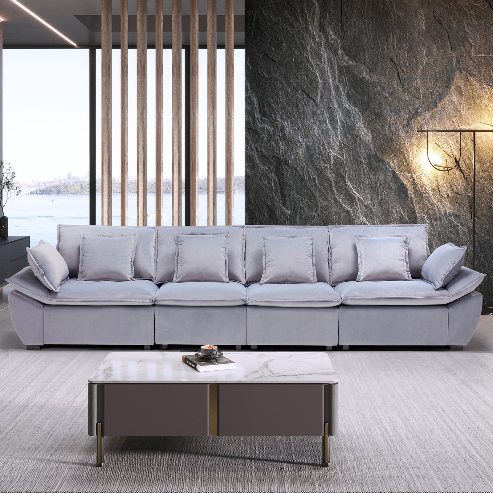 PPorfamilia Modular Sectional Sofa, Extra Large Velvet Deep Seat 4 ...