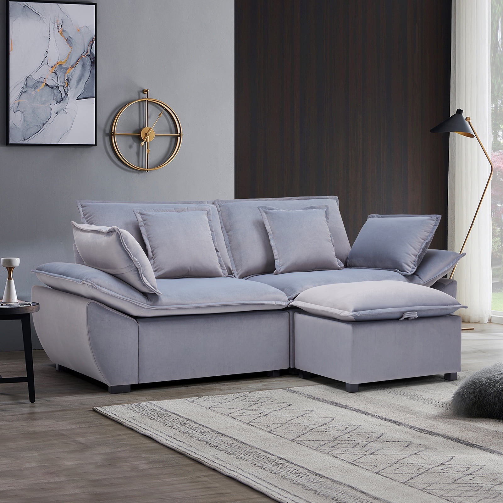 PPorfamilia Modular Sectional Sofa, Extra Large Velvet Deep Seat ...