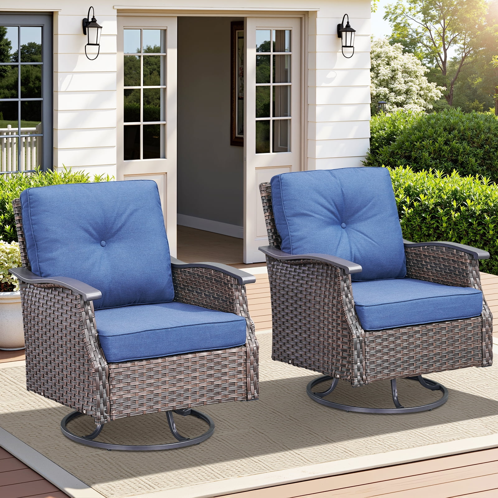 PPorfamilia Outdoor Swivel Chairs Set of 2, Patio All Weather PE Rattan ...