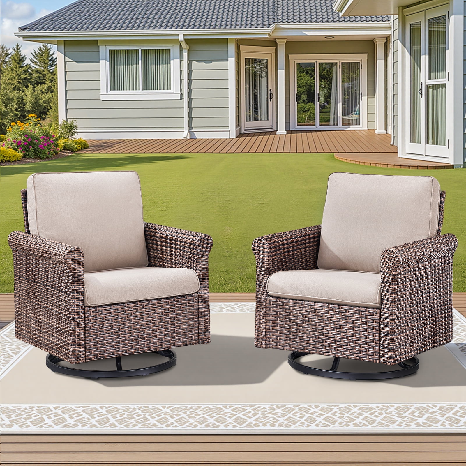 PPorfamilia Outdoor Swivel Rocker Chairs Set of 2, Patio Cushioned ...