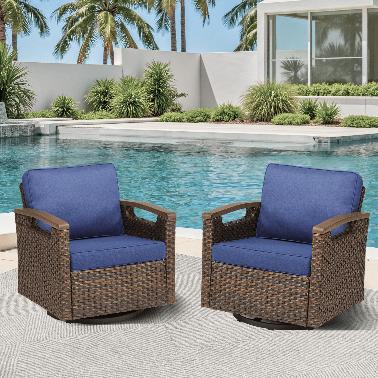 PPorfamilia Patio Swivel Chairs Set of 2, Outdoor PE Wicker Sectional ...