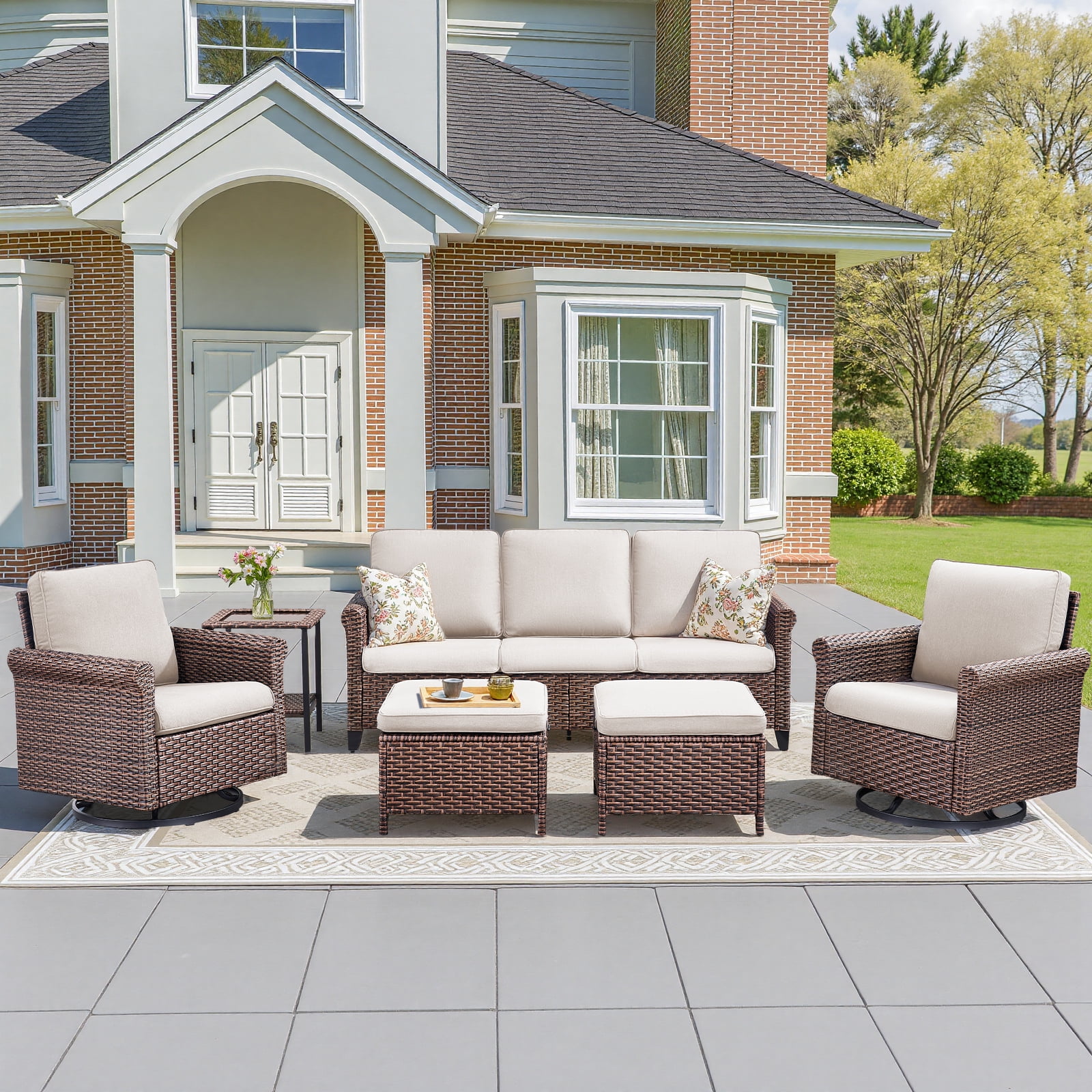 PPorfamilia Patio Wicker Sectional Furniture Set, 6 Piece Outdoor ...