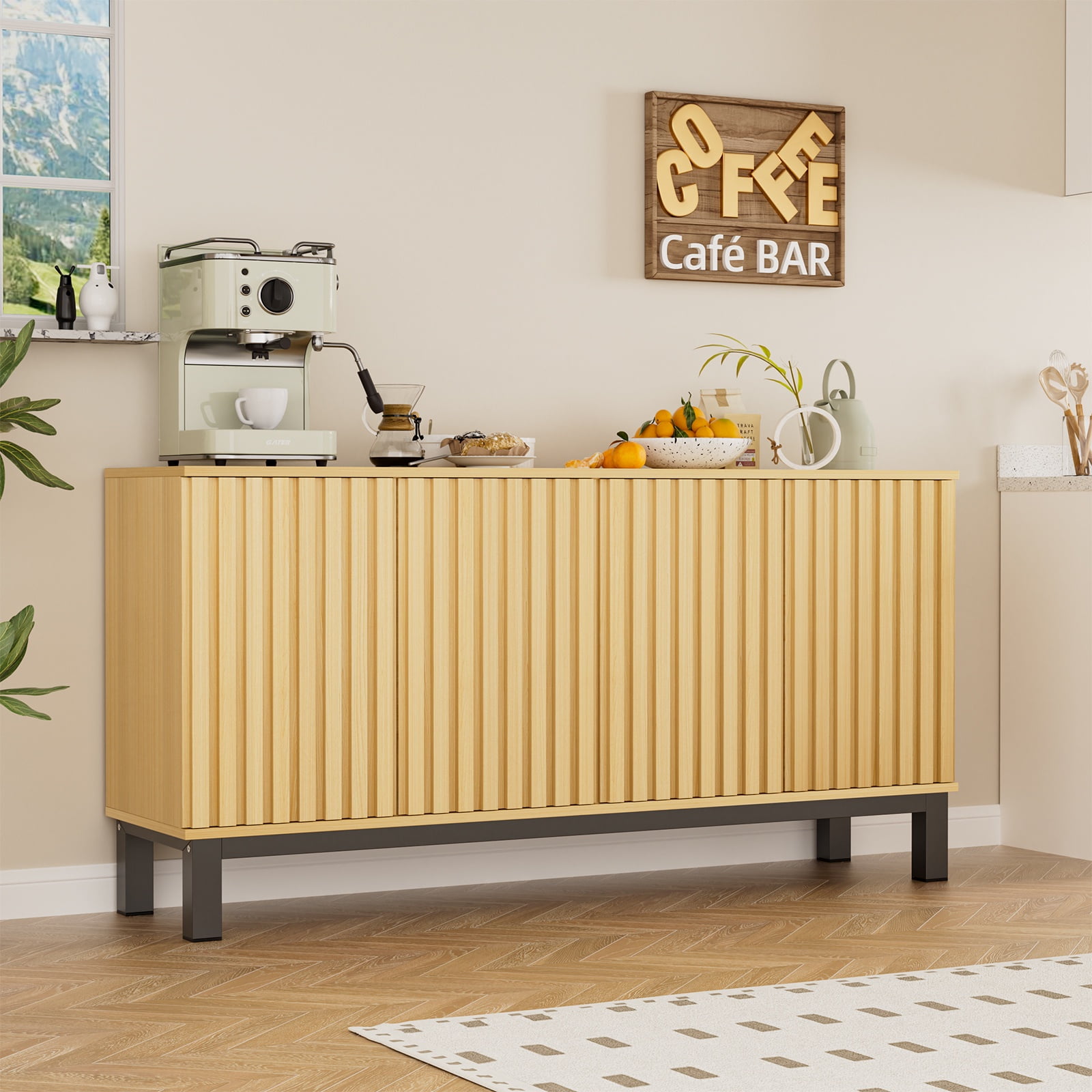 PPorfamilia Sideboard Storage Cabinet, Fluted Credenza Buffet Cabinet ...