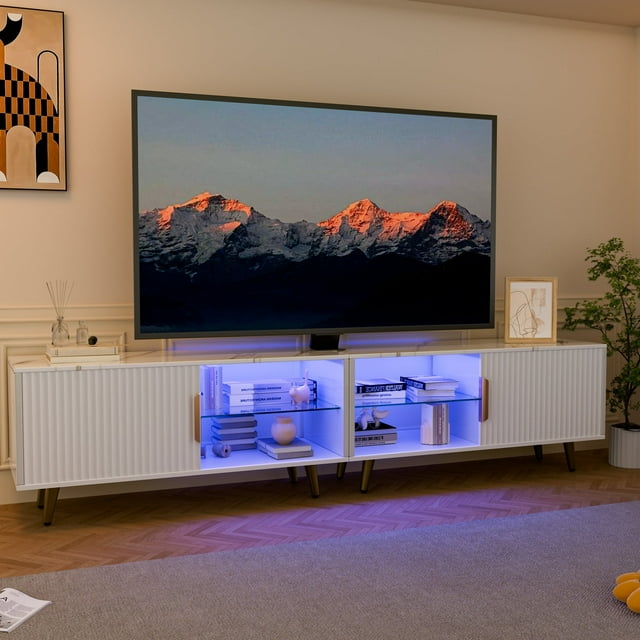 PPorfamilia TV Stands for 65/70/75 Inch TVs, Free Combination Entertainment Center with Fluted ...