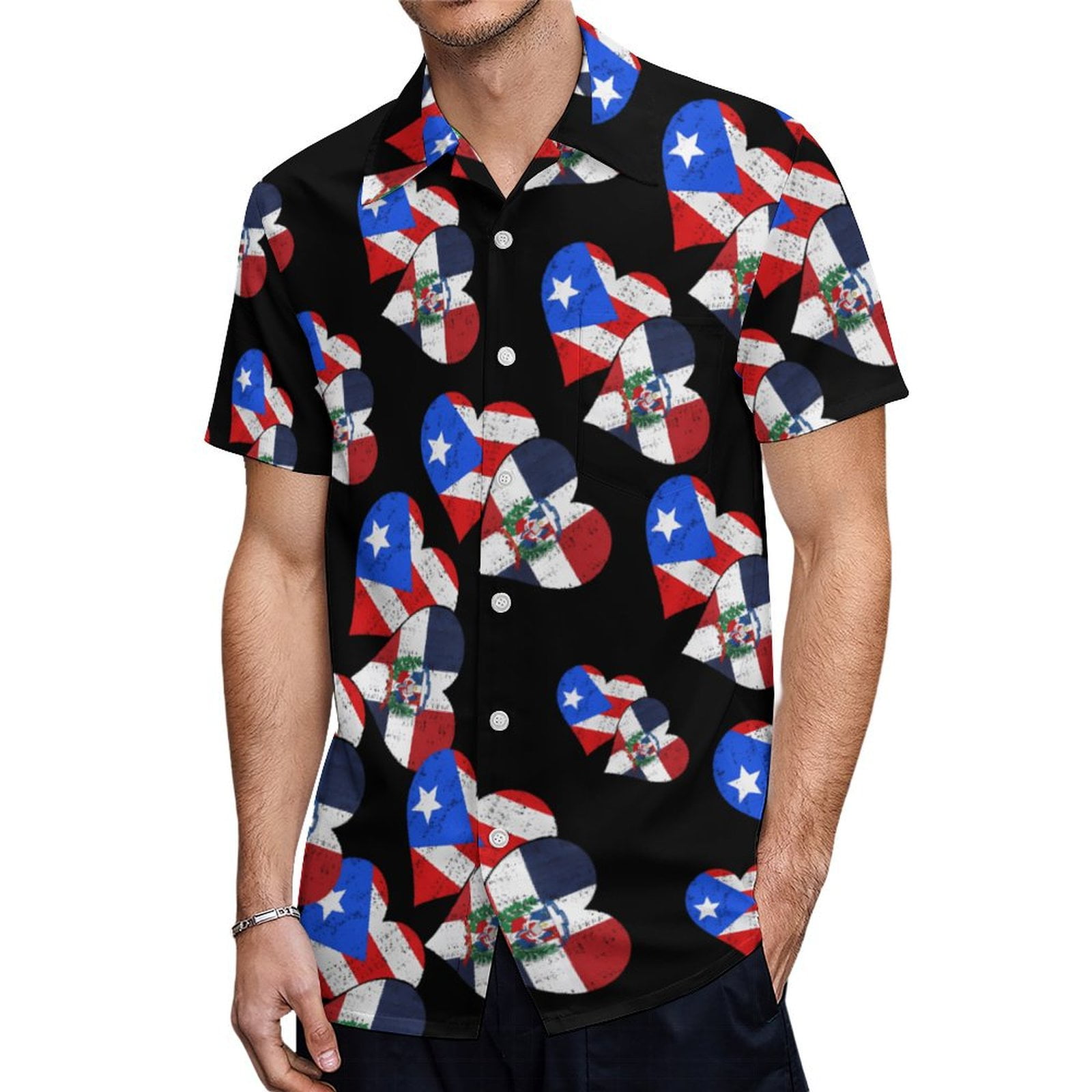 PR State Dominican Republic Flag Mens Hawaiian Shirts Printed Casual ...