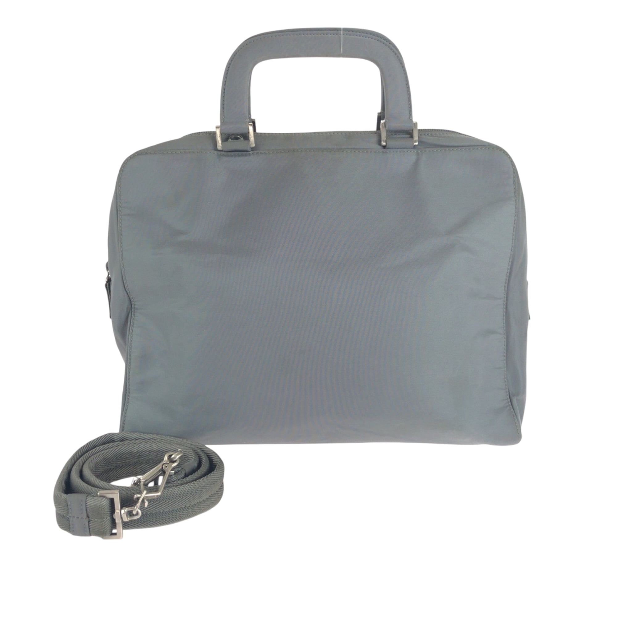 Pre-Owned PRADA Prada Tessuto Triangle Logo Plate Grey Silver Hardware ...