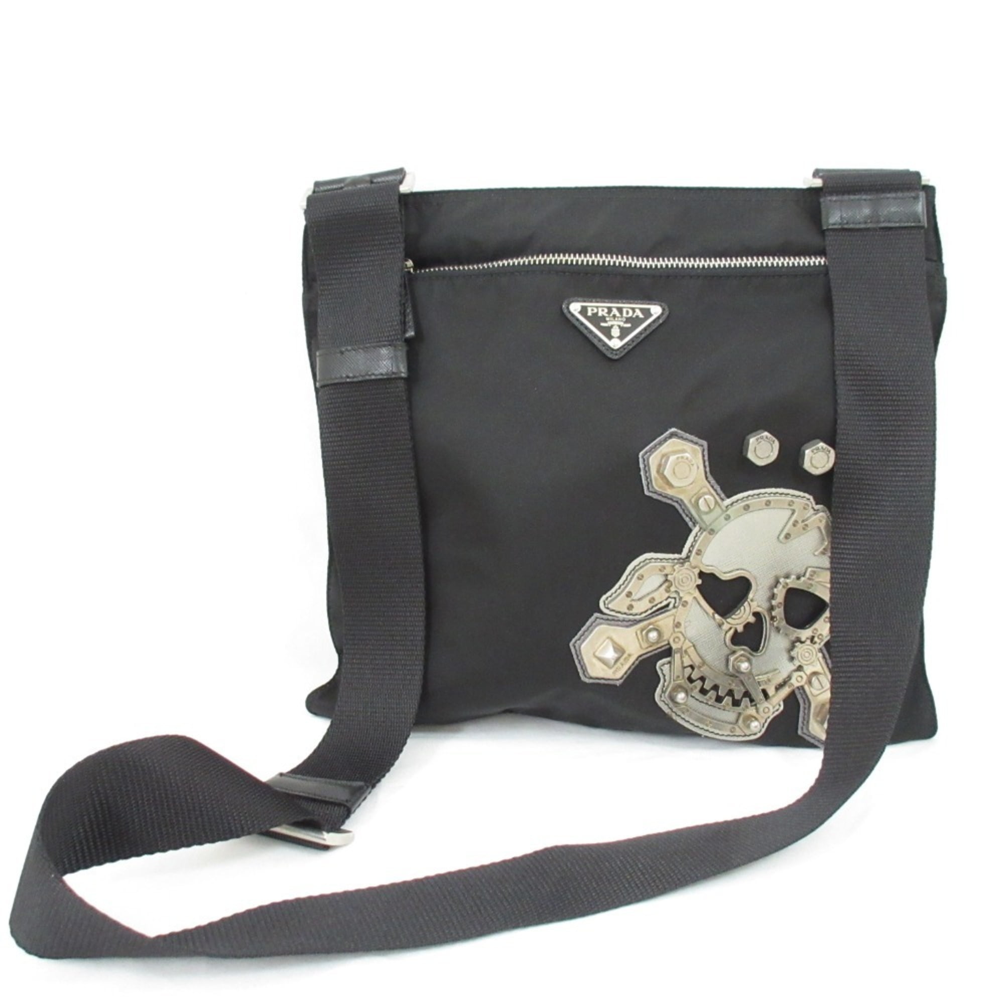 Pre-Owned PRADA Prada Triangle Logo Plate Skull Motif Nylon Shoulder ...