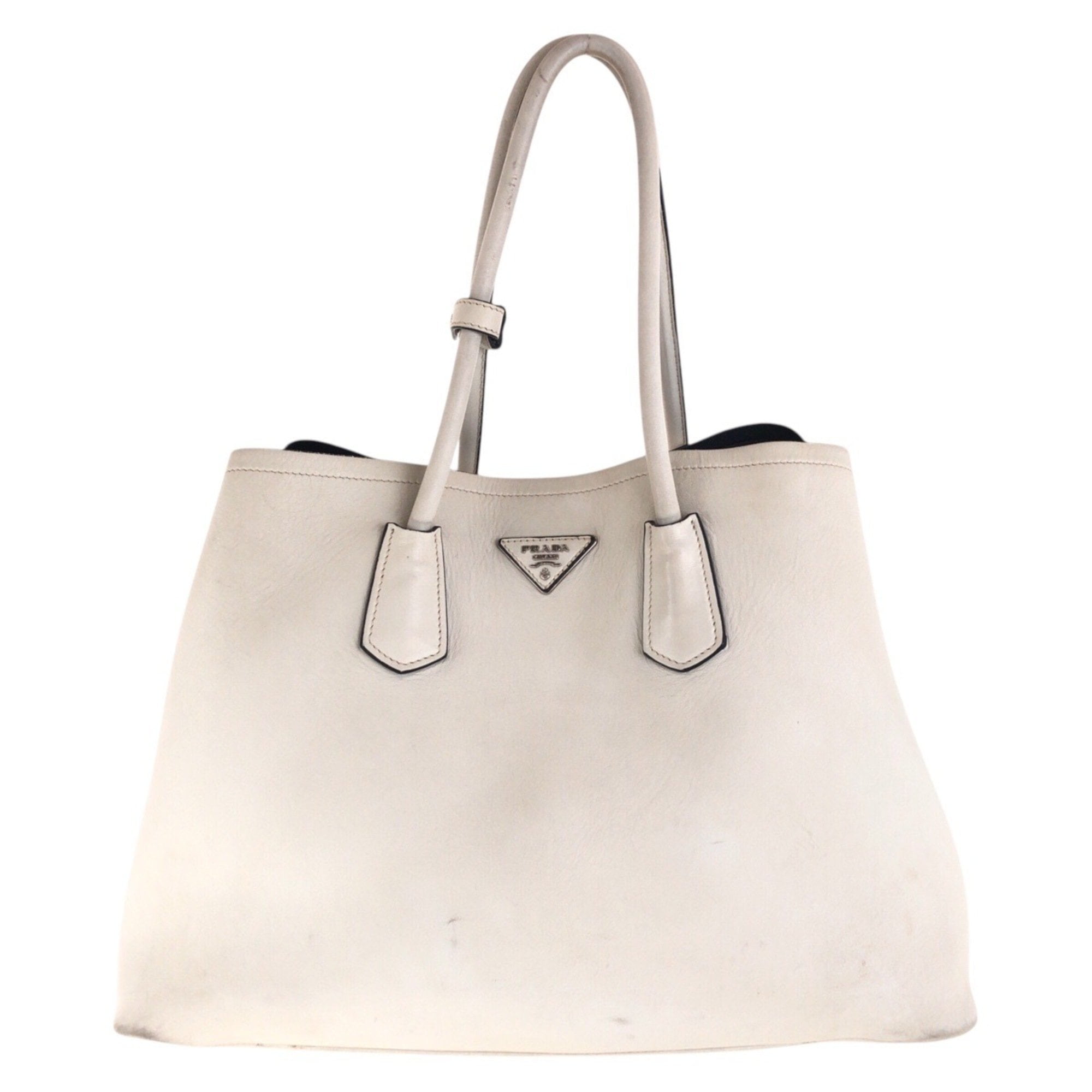 Pre-Owned PRADA Prada Triangle Logo Plate White Silver Hardware Leather ...