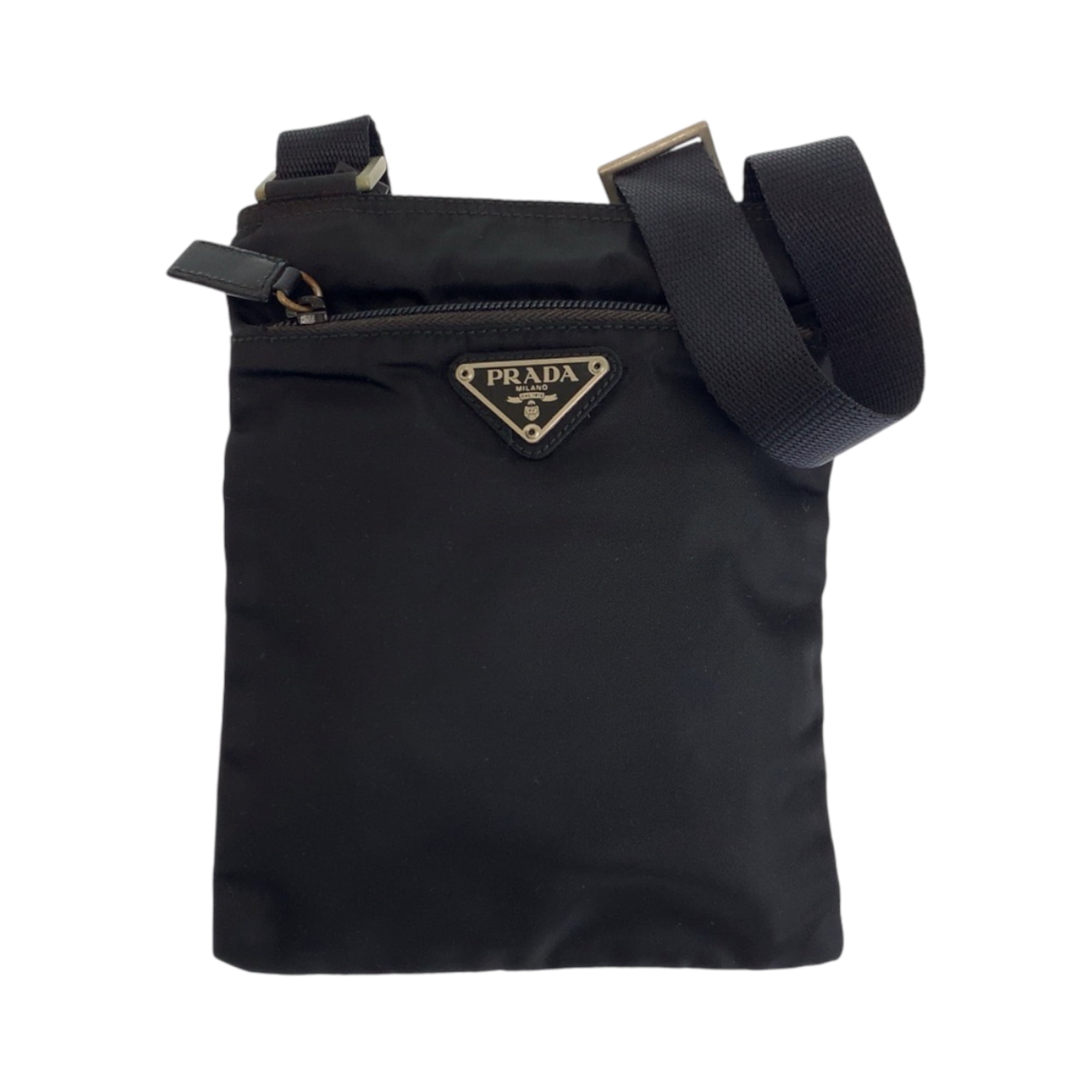 Pre-Owned PRADA Tessuto Triangle Logo Plate Black Silver Hardware Nylon ...