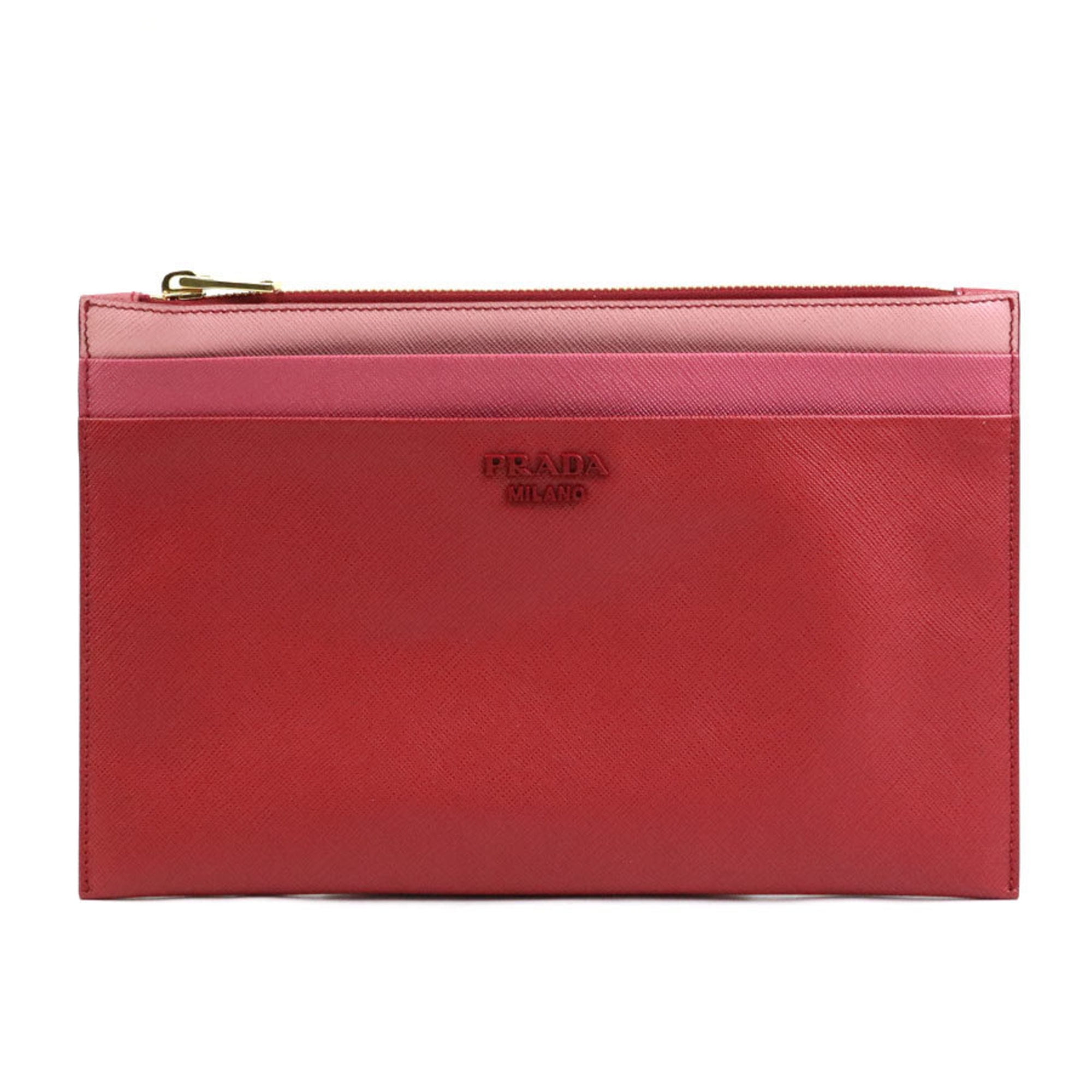 Pre-Owned PRADA clutch bag leather red x pink men's women's 1NG017 ...