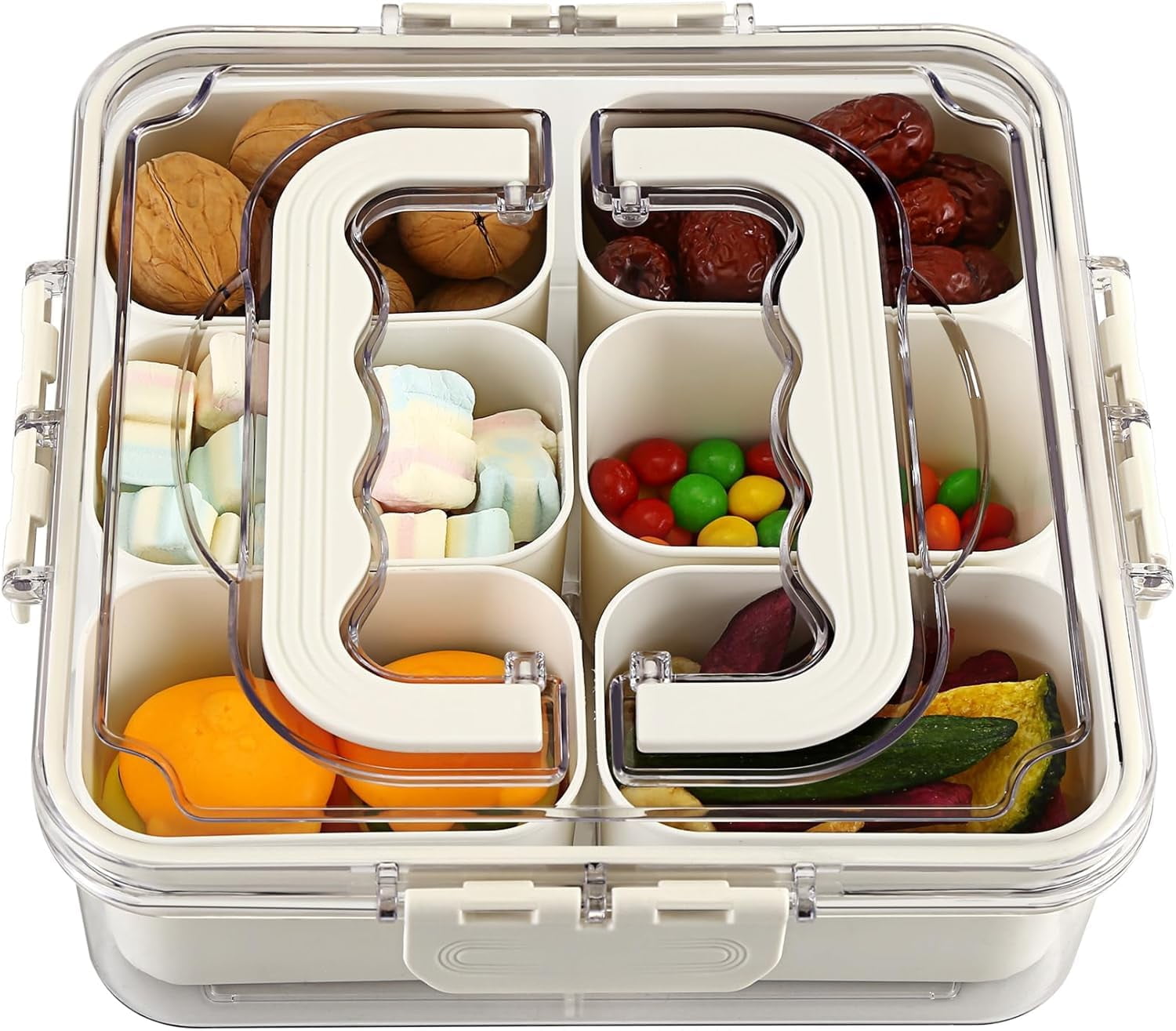 PRAMANTA Snack Box with 6 Compartments Snack Plates with Lid and Handle ...