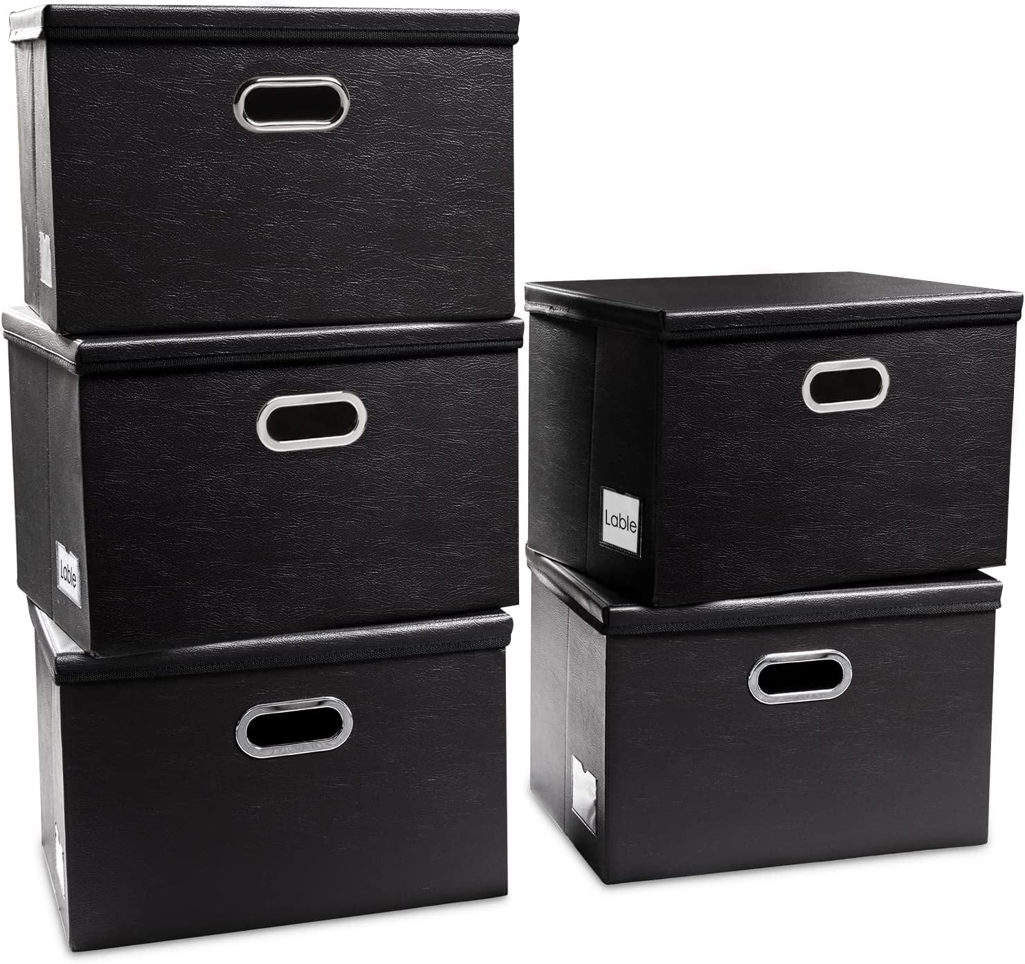 Extra Stackable Storage Bins with Lids [5-Pack] Leather Fabric Foldable ...