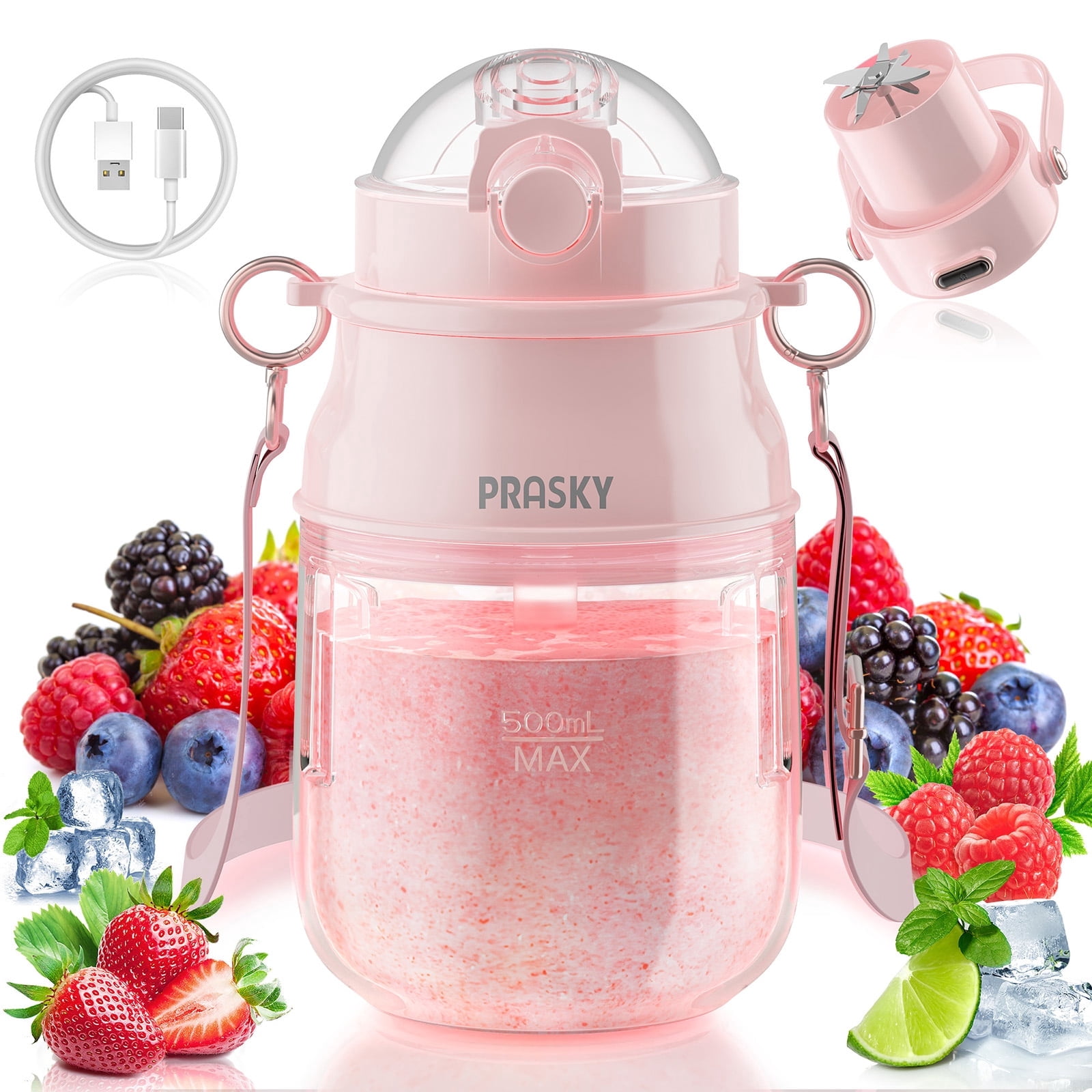 PRASKY 2-in-1 Portable Blender, BPA Free 27oz for Juicer, Smoothies and ...