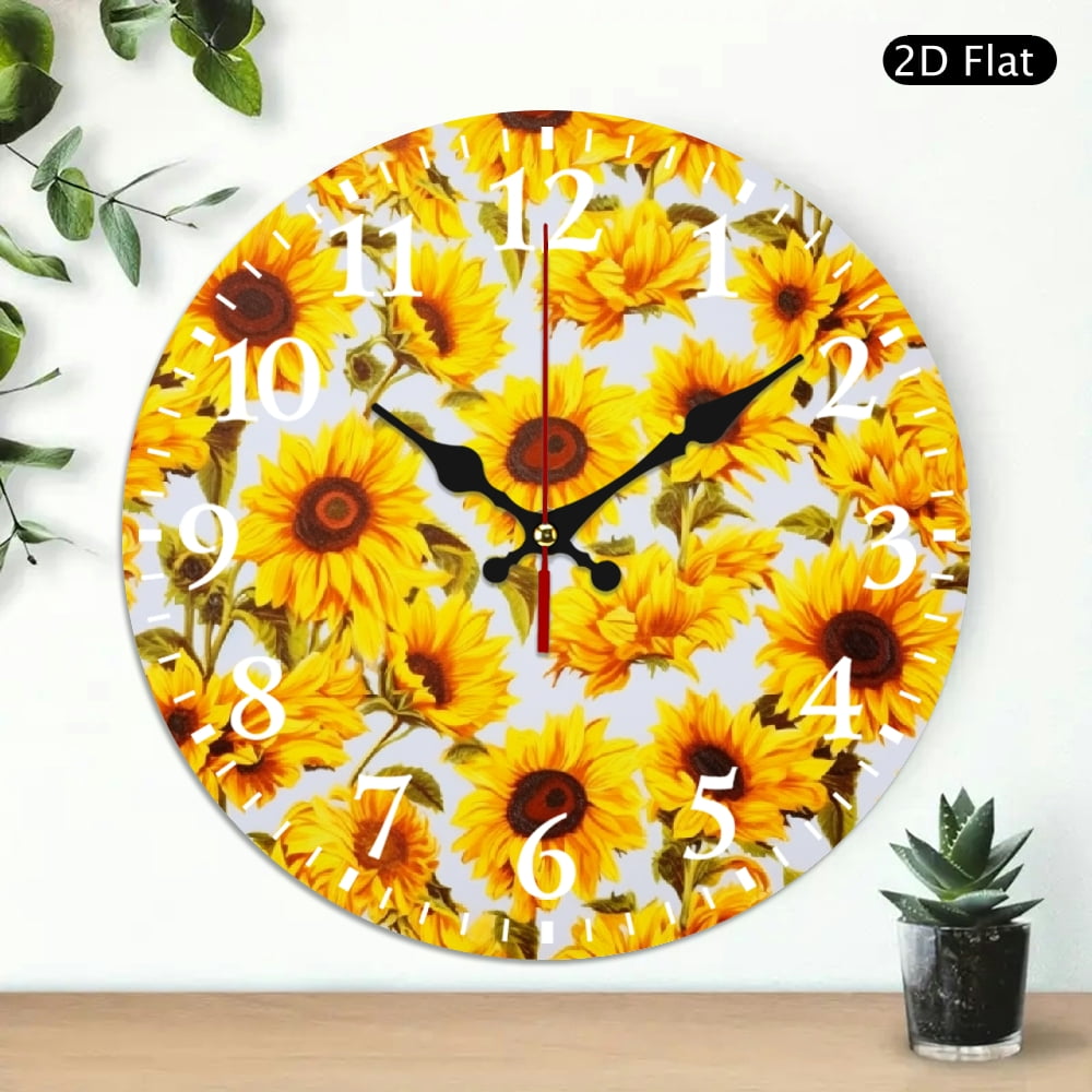 PRATYUS 10 Inch Sunflowers Theme Wooden Wall Clock for Home Decor ...
