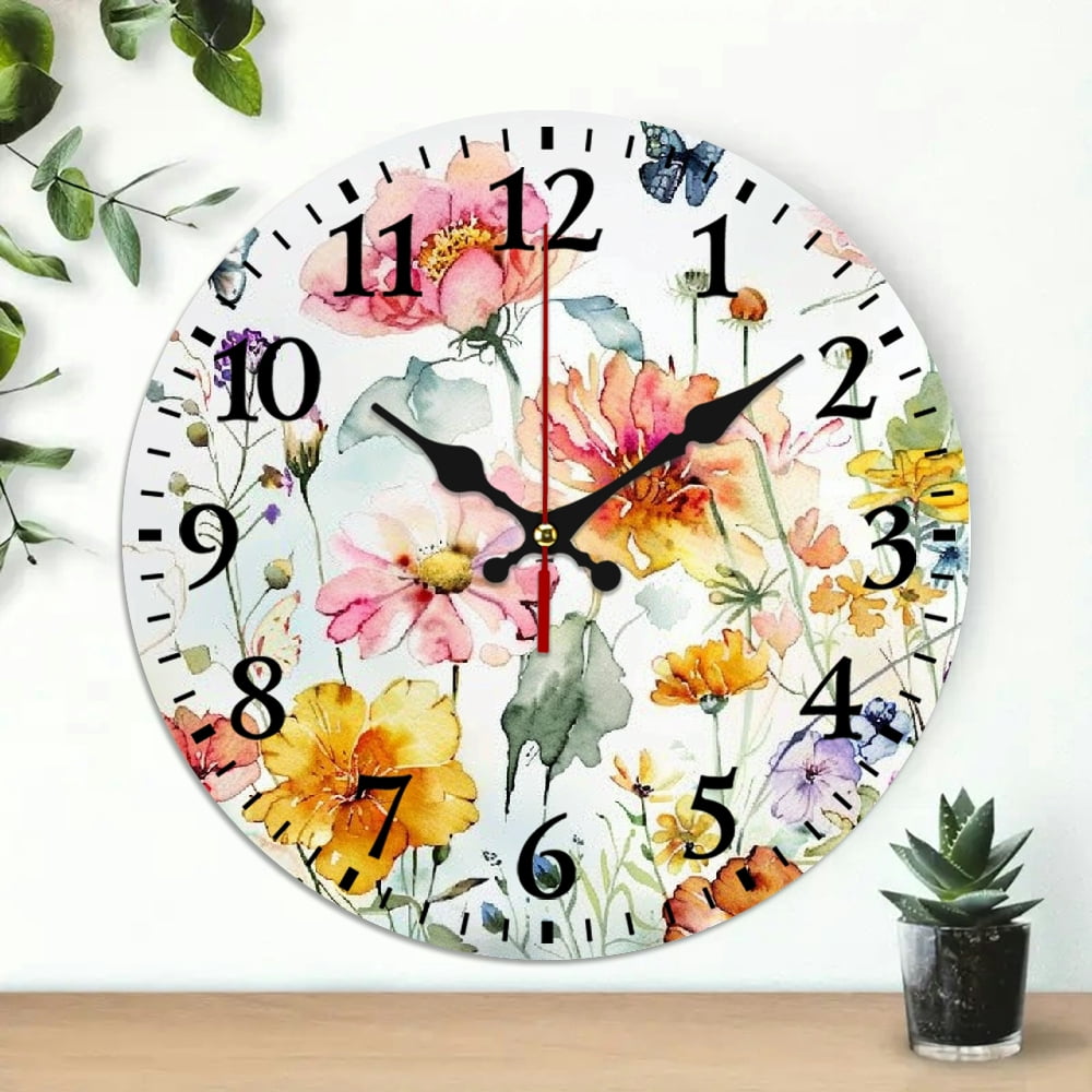 PRATYUS 10 Inch Wall Clock for Living Room, Flowers Butterflies ...