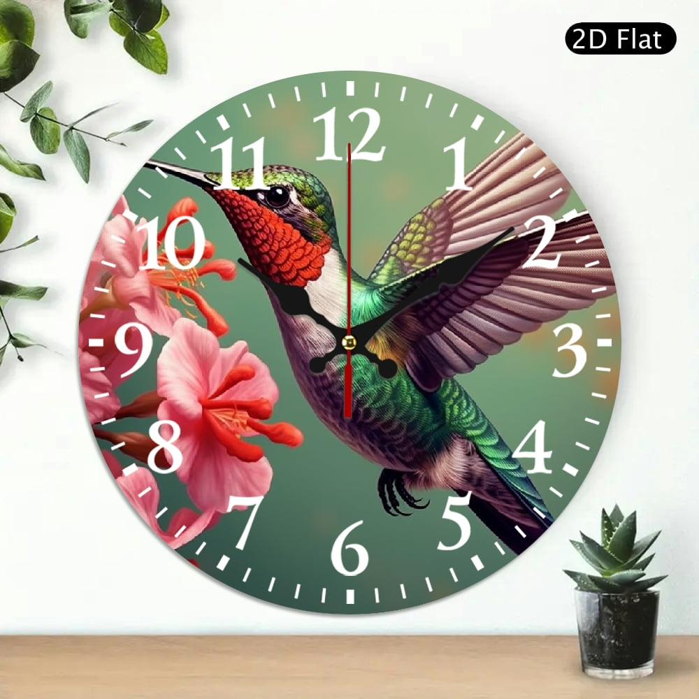 PRATYUS 10 Inch Wooden Wall Clock Hummingbird Flower Wings Decor ...