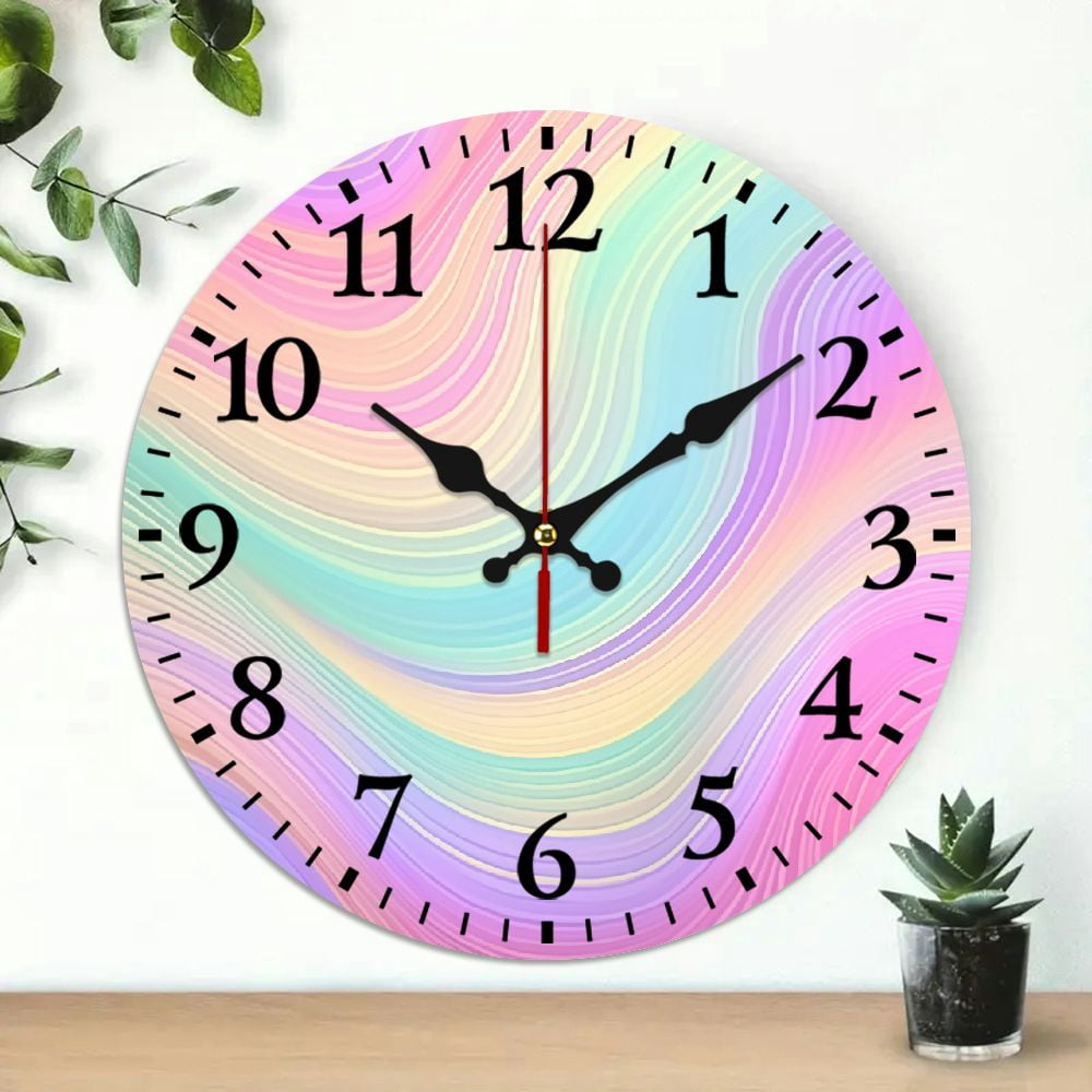 PRATYUS 10 Inch Wooden Wall Clock, Wavy Design Print, Silent Mechanical ...