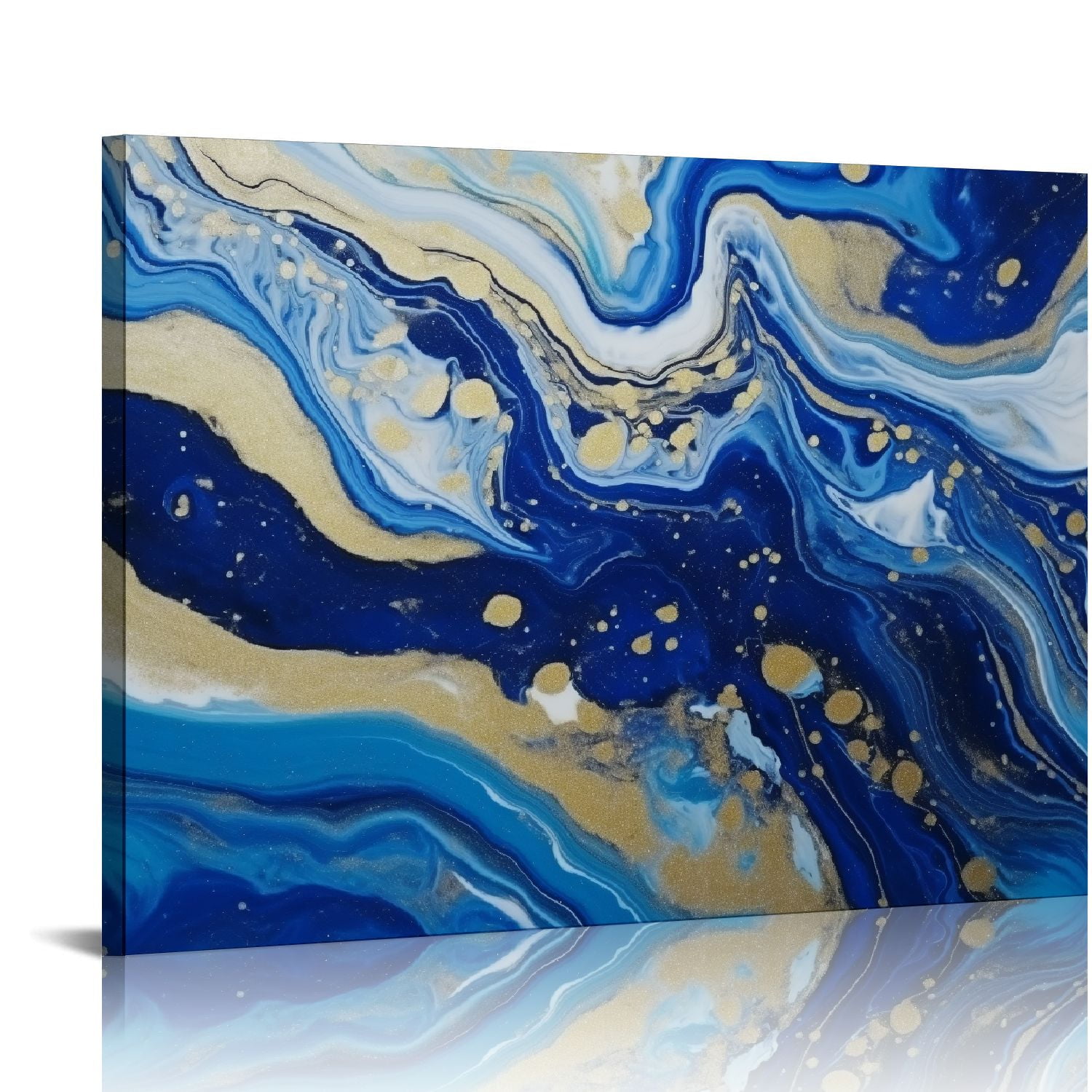 PRATYUS 20x16 in / 16x12 in Blue Gold Marble Abstract Canvas Artwork ...