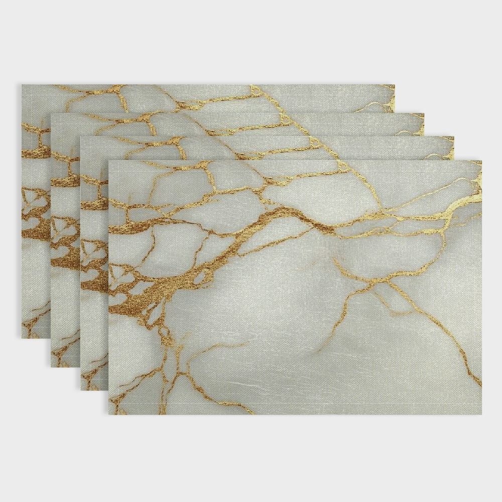 PRATYUS 4-Piece Marble Gold Veining Sculpture Linen Dining Table ...