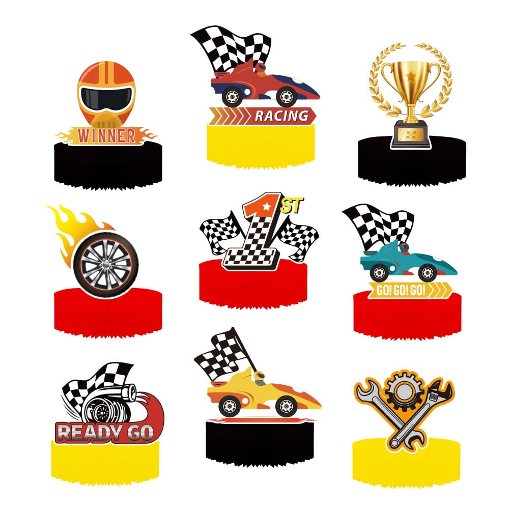 PRATYUS 9 Pieces Racing Car Birthday Honeycomb Centerpieces for Kids ...