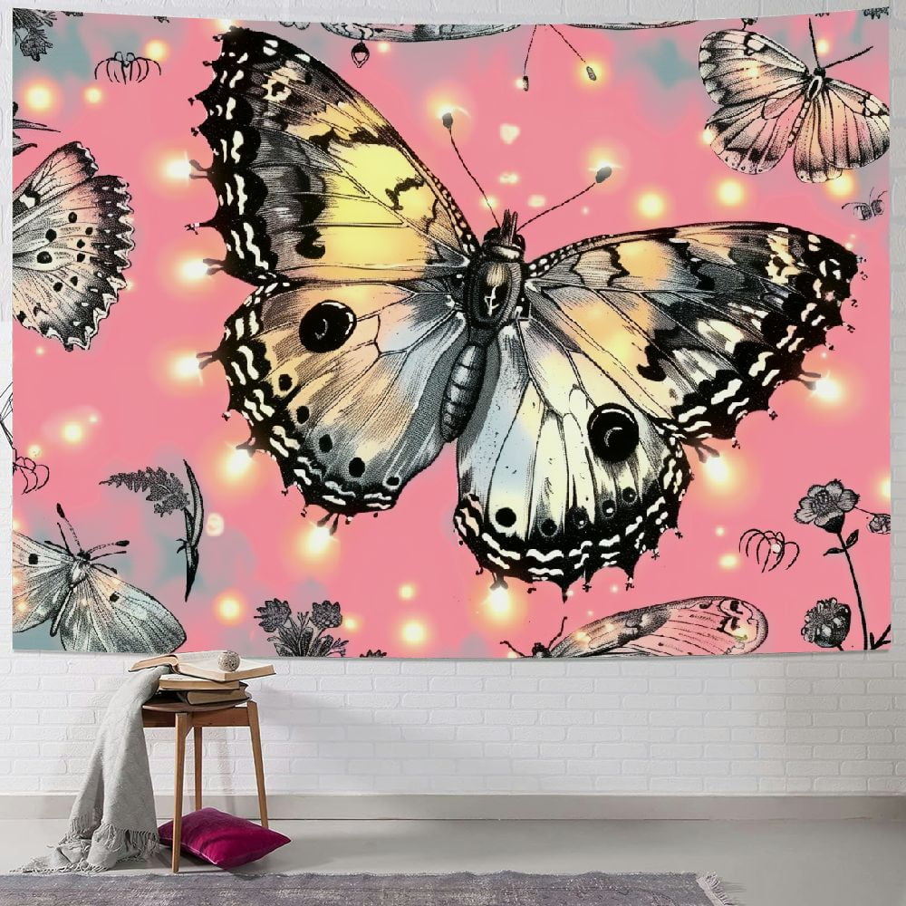 PRATYUS Aesthetic Butterfly Tapestry Boho Moth Tapestry Flowers Plants ...