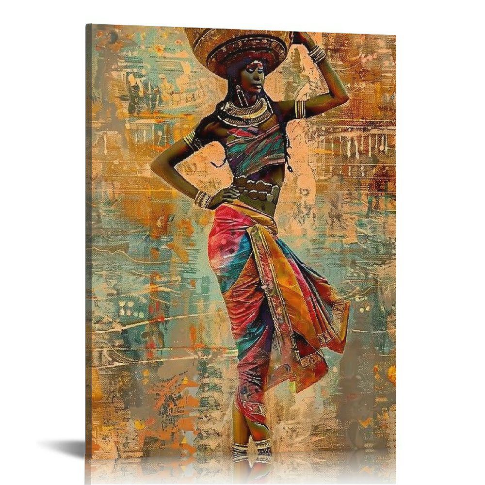 PRATYUS African American Canvas Wall Art Painting Retro Style Black Woman Ethnic Ancient Theme ...