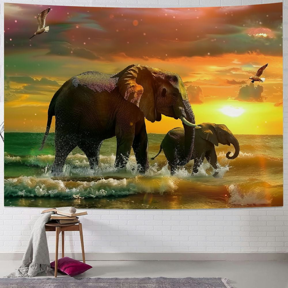 PRATYUS Animal Theme Tapestry Safari Art, Africa Elephant and Baby ...