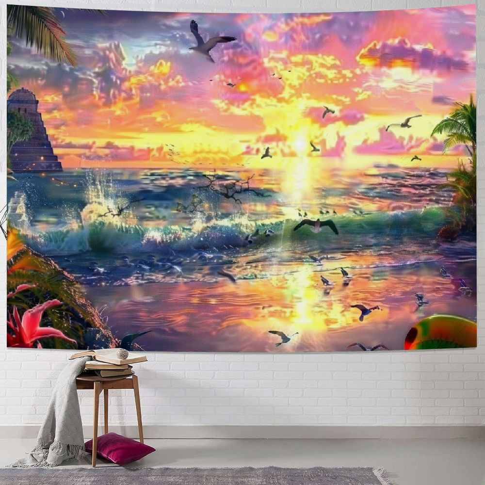 PRATYUS Beach Landscape Tapestry Sunset Sea Ocean Wall Tapesties ...