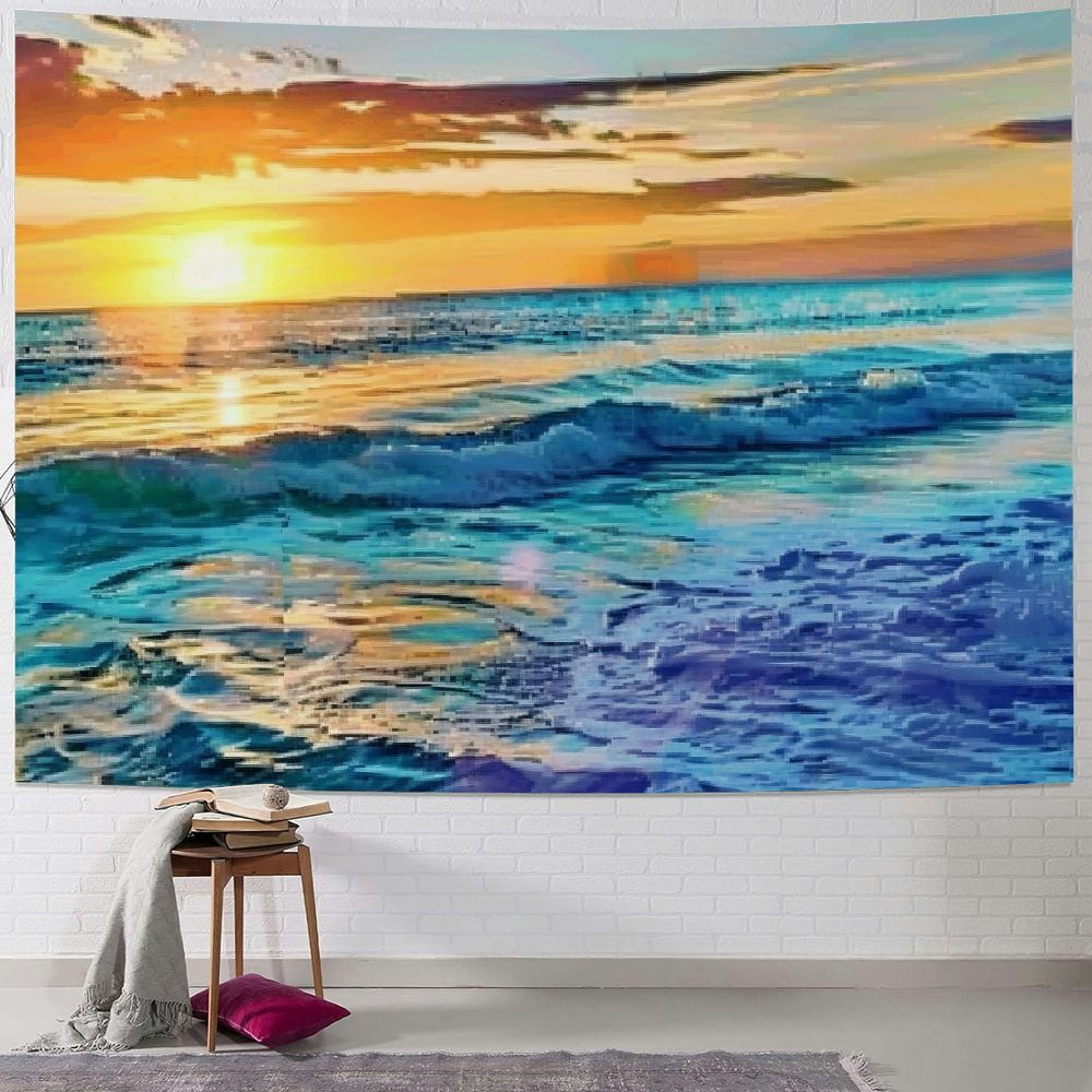 PRATYUS Beach Sunrise Wave Tropical Coastal Ocean Scene Beachy Tapestry ...