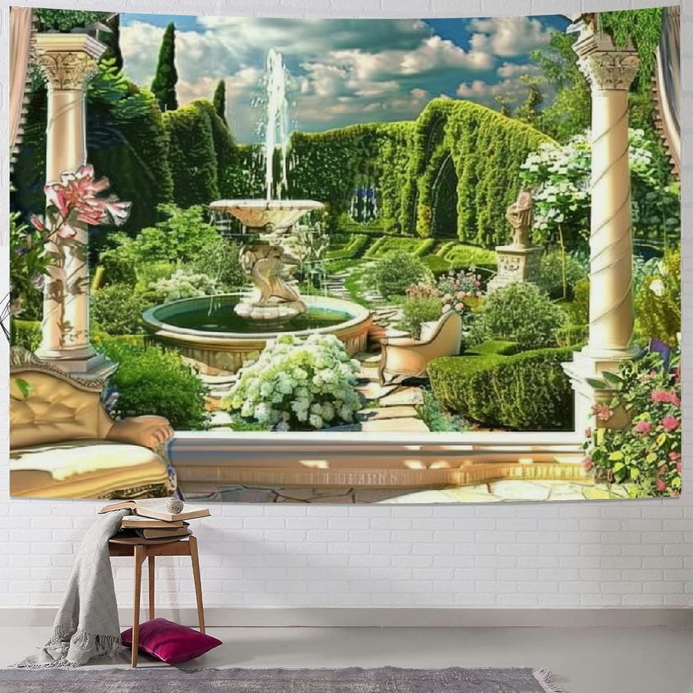 PRATYUS Beautiful Eden Palace Balcony Garden Tapestry Lake Mountain ...