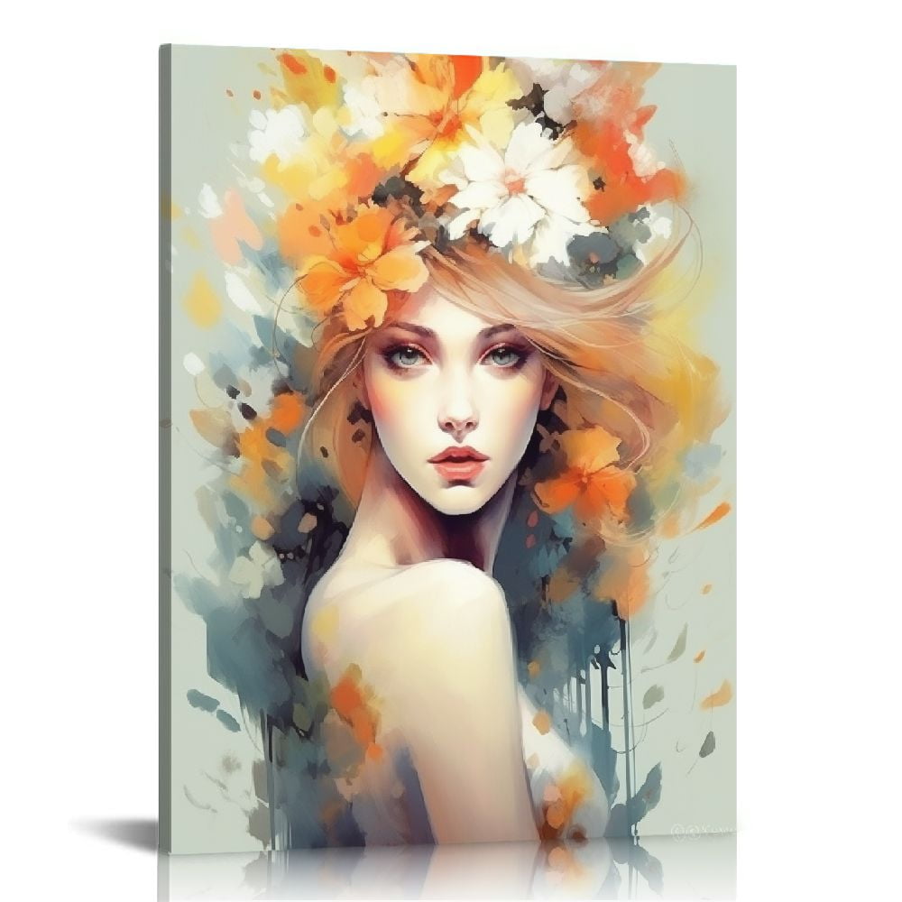 PRATYUS Beautiful Flower Head Woman Girl Paintings Abstract Figure ...