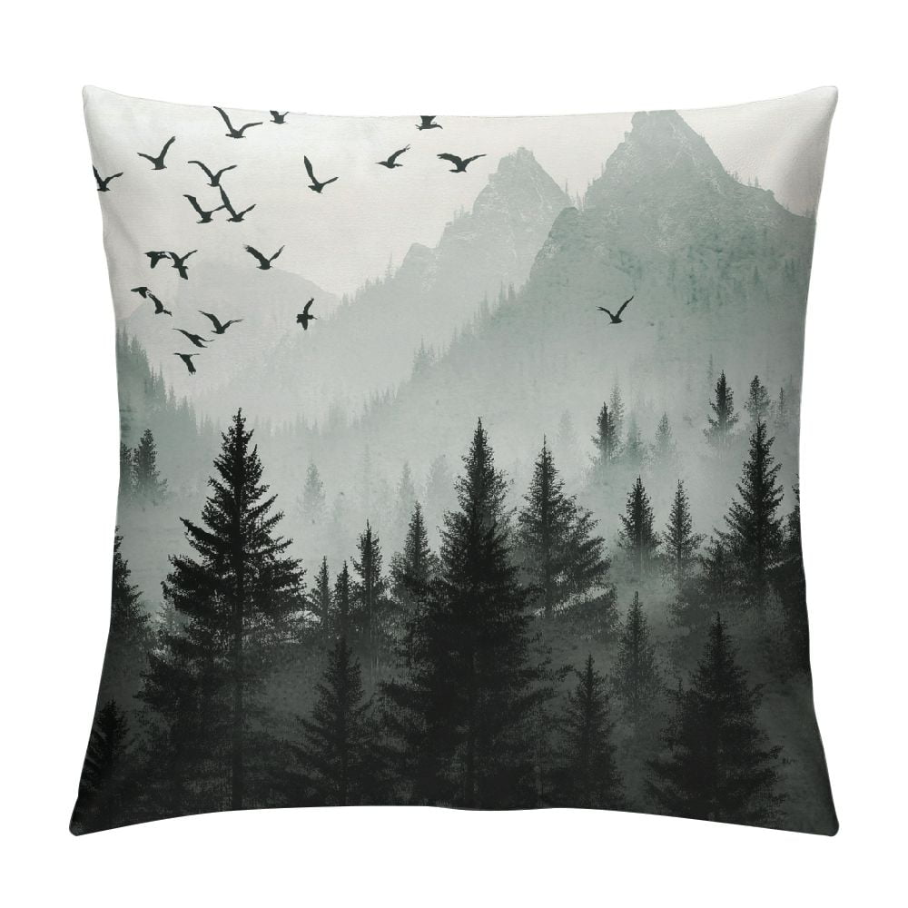 PRATYUS Black White Misty Forest Pillow Covers, Mountain Nature ...