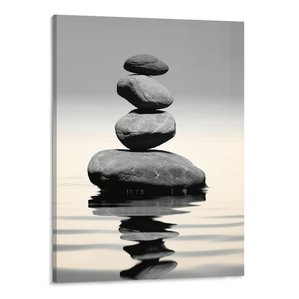 PRATYUS Black and White Zen Wall Art Stones in Water Pictures Print on ...