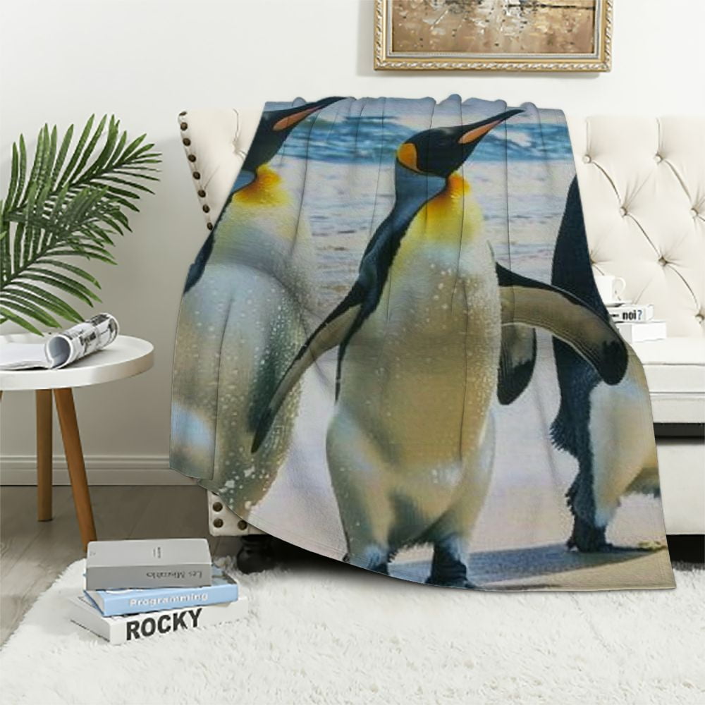 PRATYUS Blanket Penguin Throw for Sofa & Bed, Cozy Fuzzy Blanket, Super ...