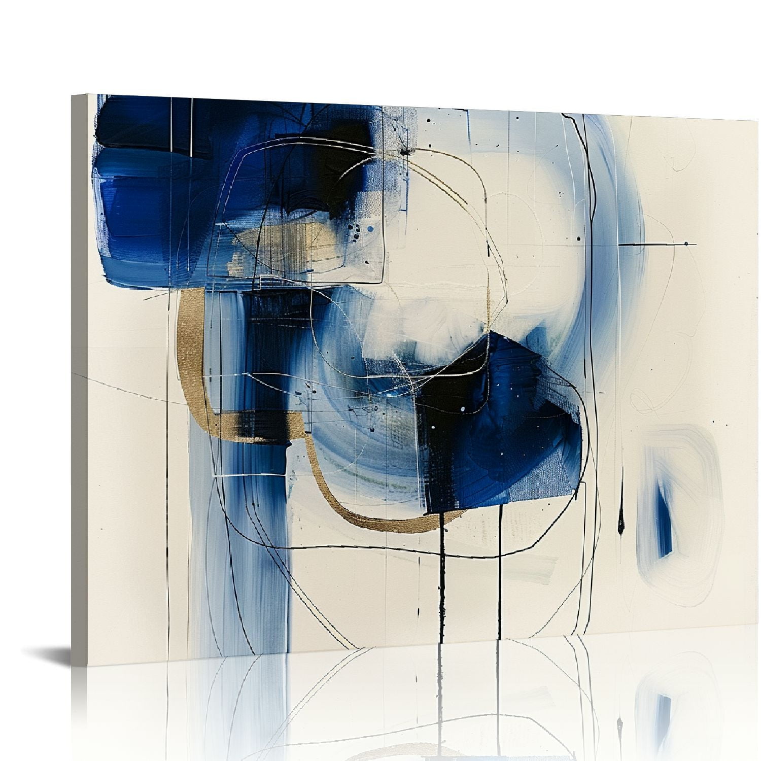 PRATYUS Blue Abstract Wall Art Navy Blue and Gold Wall Decor Blue Art Wall Decor Blue and White ...