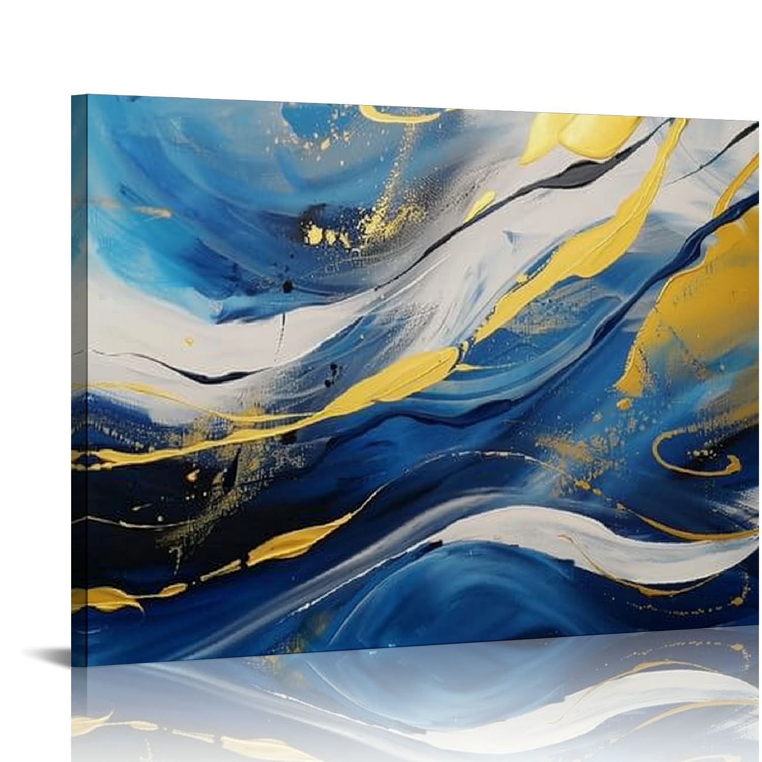 PRATYUS Blue Abstract Wall Art,Navy Blue Wall Art,Blue And Gold Wall ...