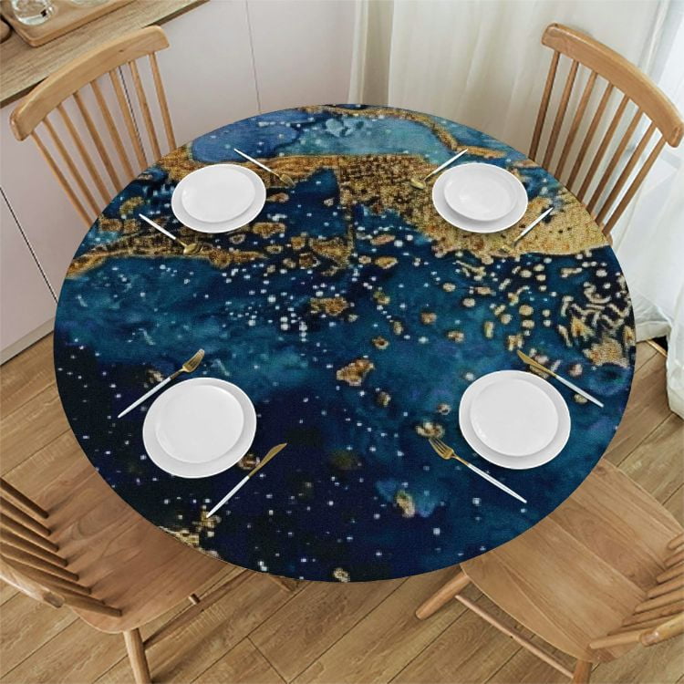 PRATYUS Blue Gold Marble Tablecloth Round Stone Texture Liquid Paint ...