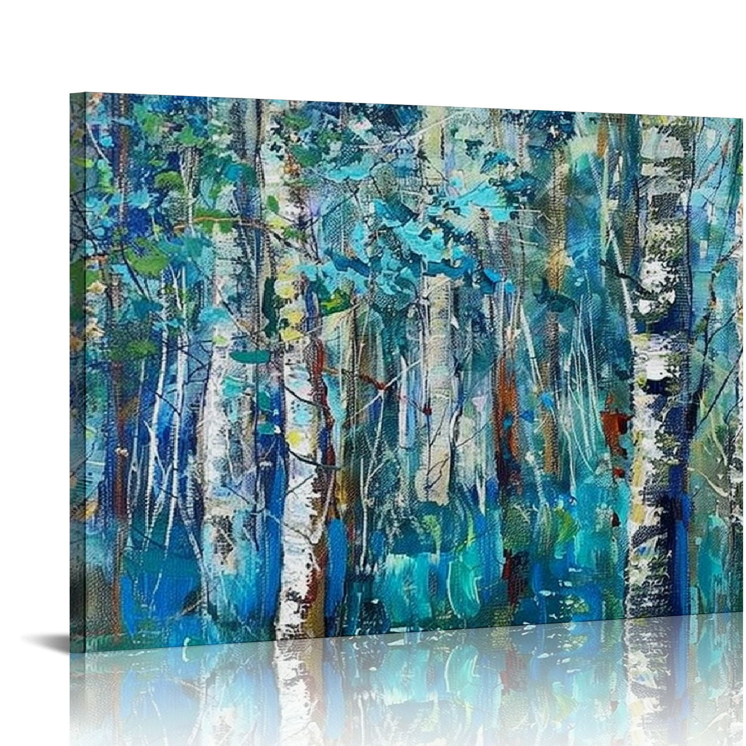 PRATYUS Blue Tree Canvas Wall Art Forest Landscape Picture Modern Birch ...