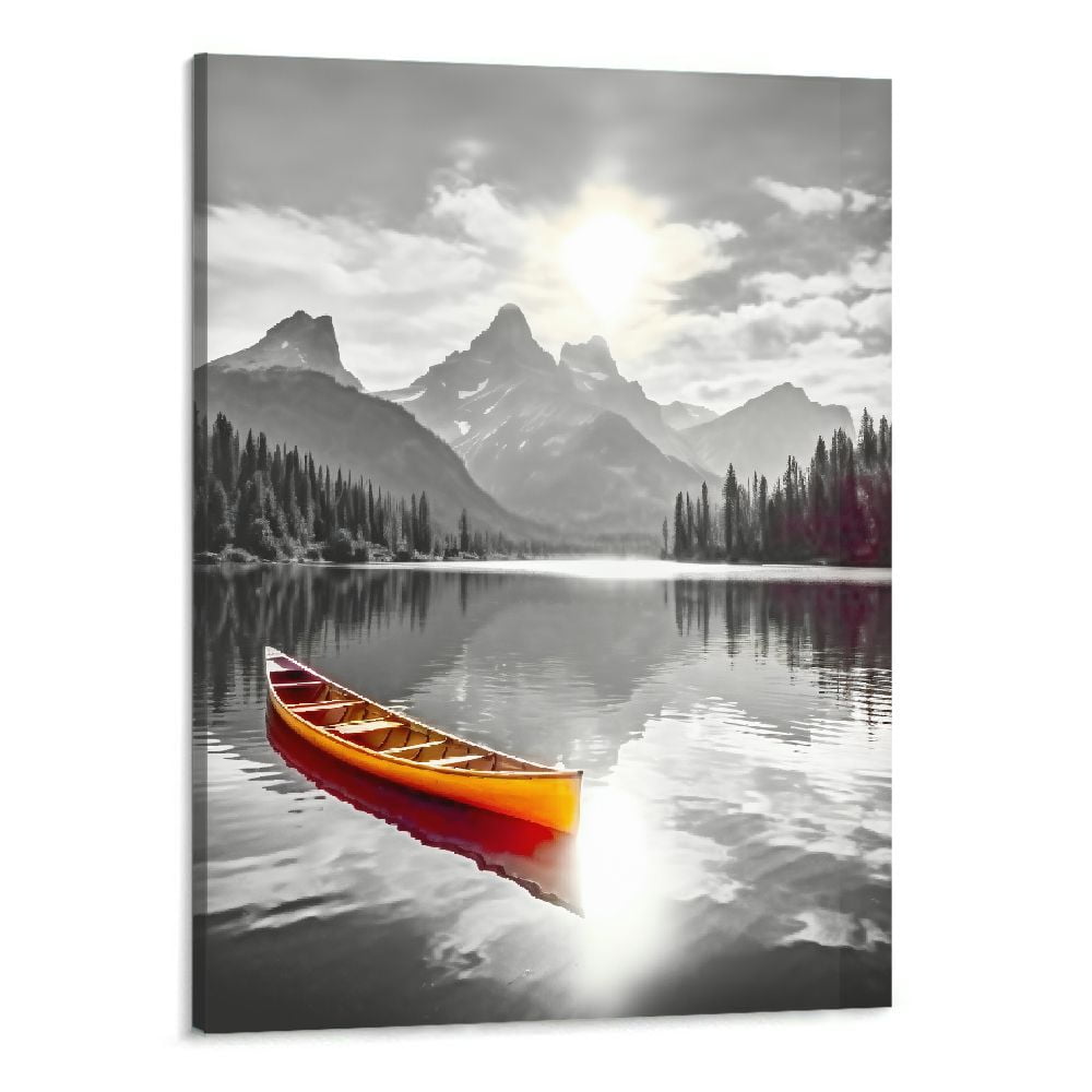 PRATYUS Boat and Mountain Wall Art Framed Black and White Landscape ... PRATYUS Boat and Mountain Wall Art Framed Black and White Landscape ...