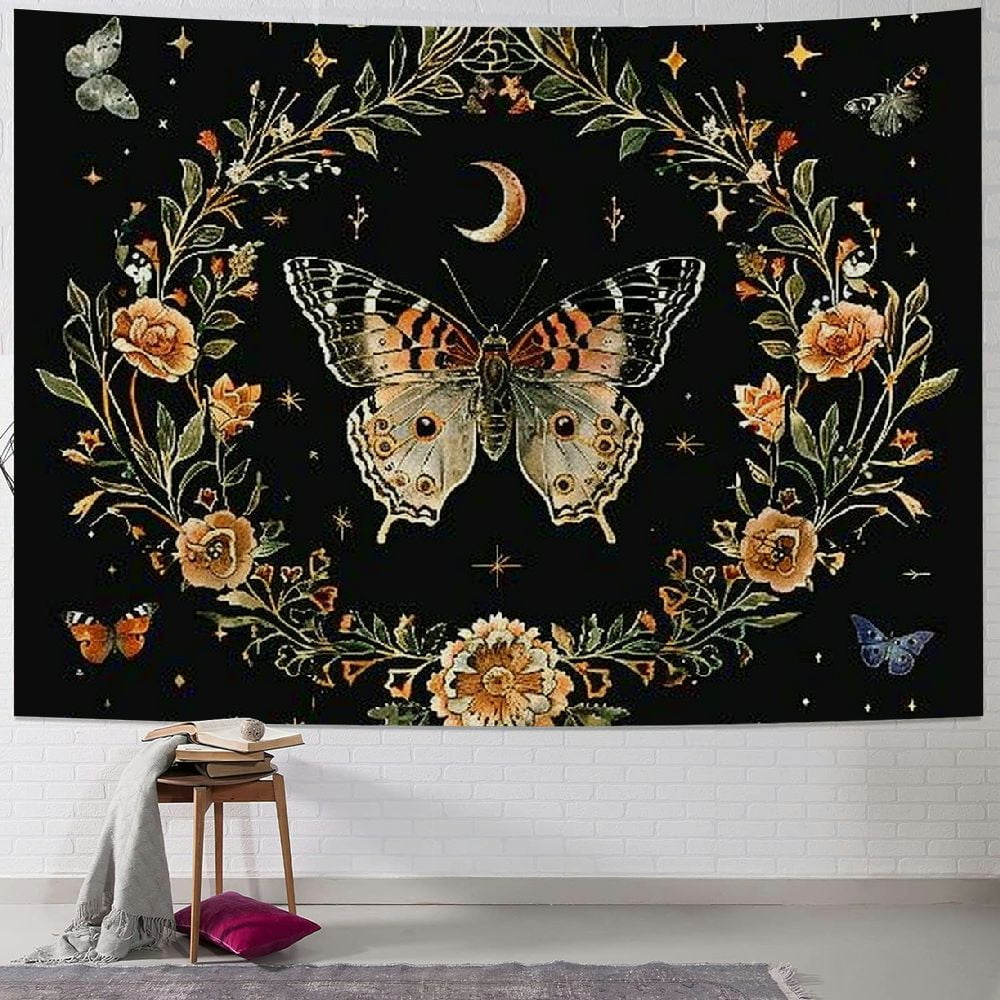 PRATYUS Boho Butterfly Tapestry for Bedroom, Floral Moon Phase ...